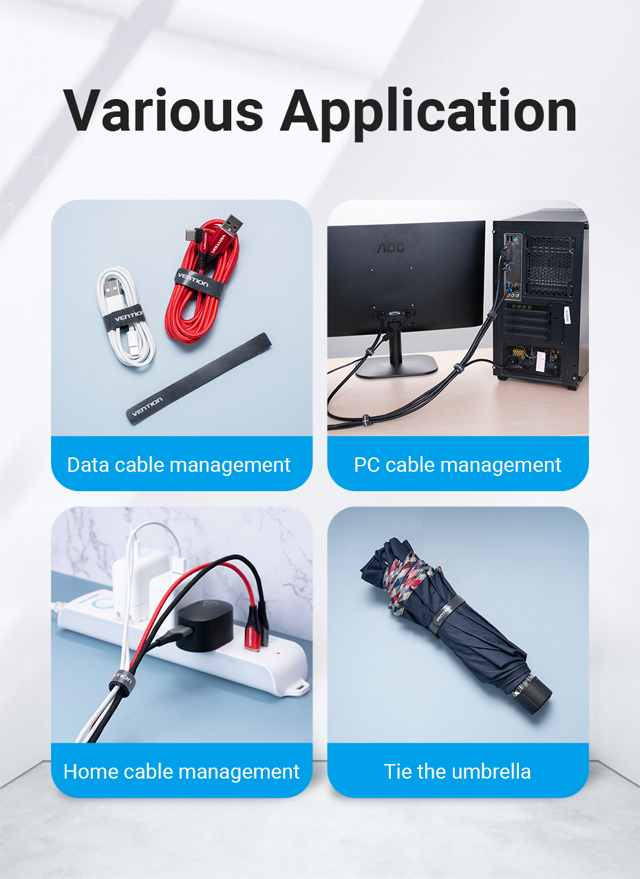 Vention Cable Organizer Cable Winder Self Adhesive Wire Ties Nylon Tape ...