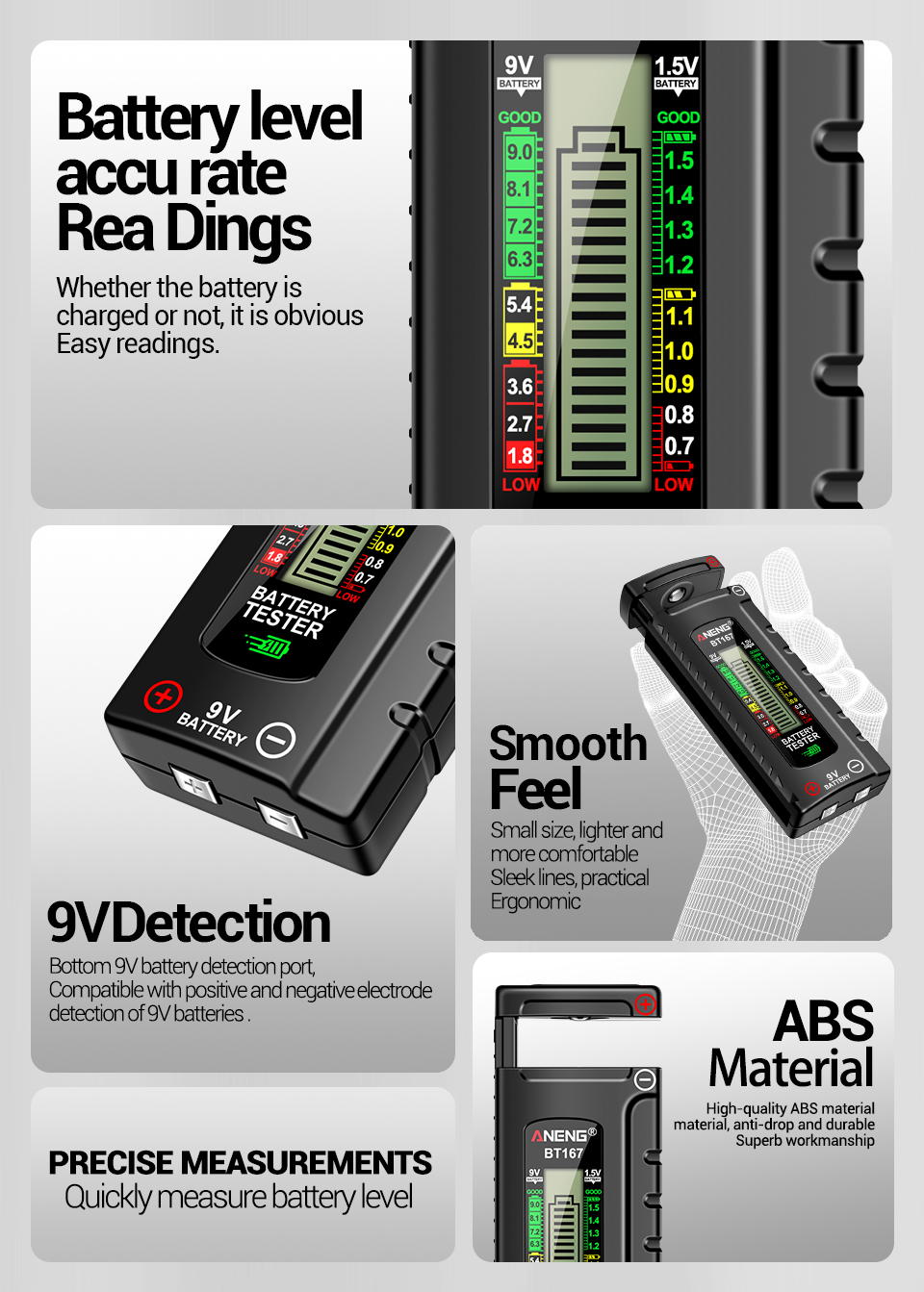 ANENG BT167 Battery Level Detector Multifunctional Quickly Measure ...