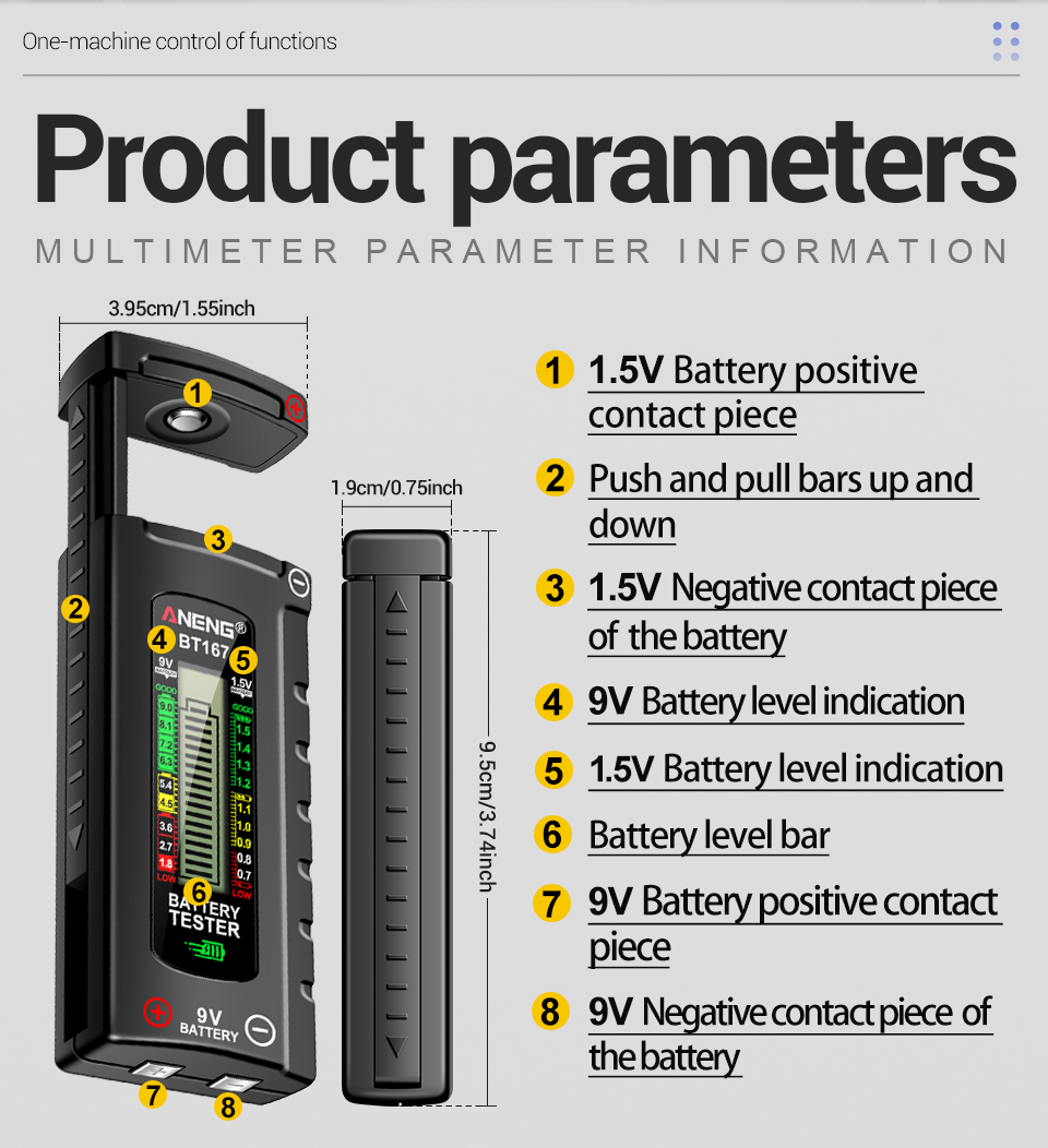 ANENG BT167 Battery Level Detector Multifunctional Quickly Measure ...