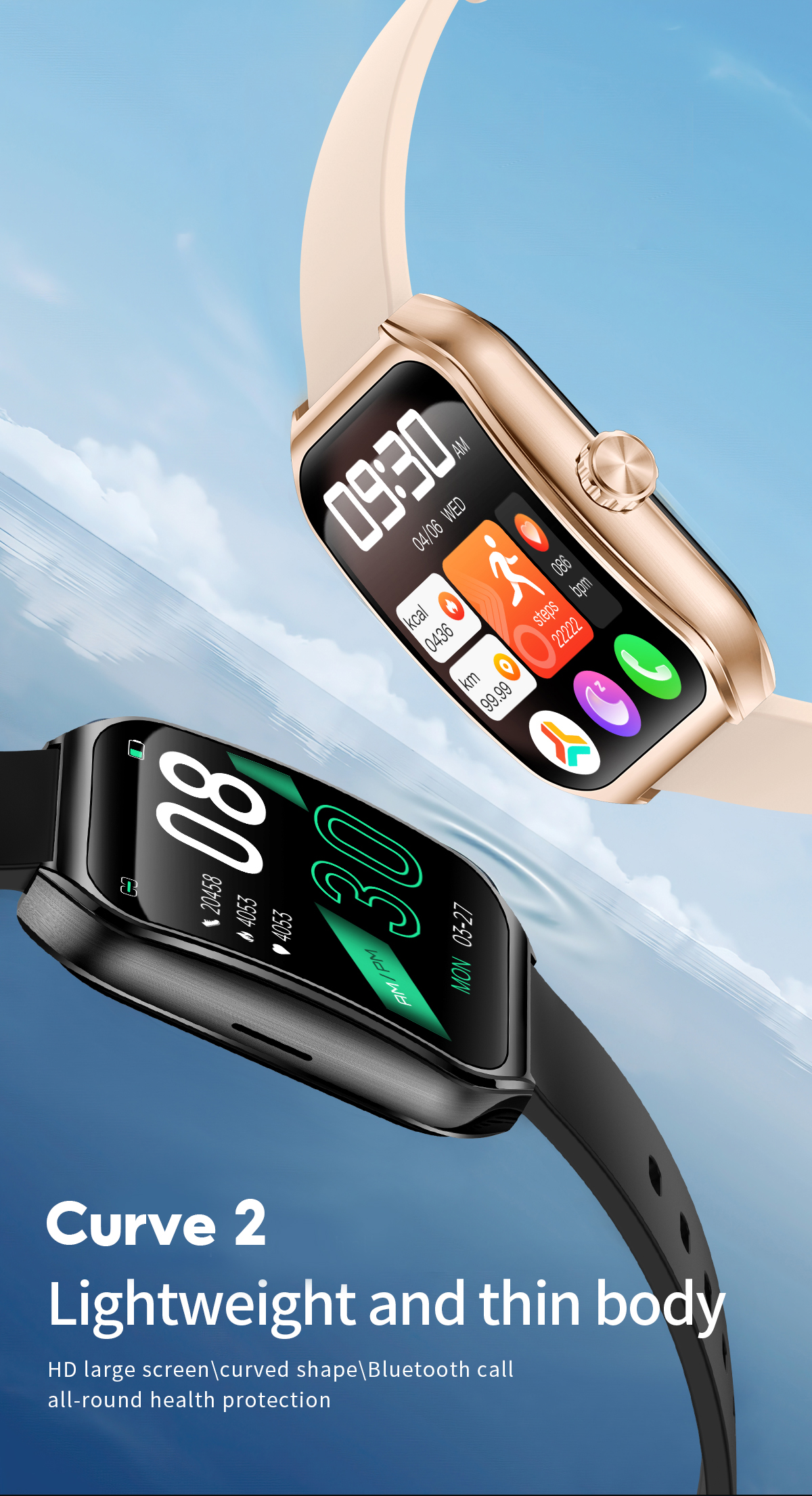 Aolon Curve2 Smart Watch 1.83" HD Curved Screen Bluetooth Call Reading ...