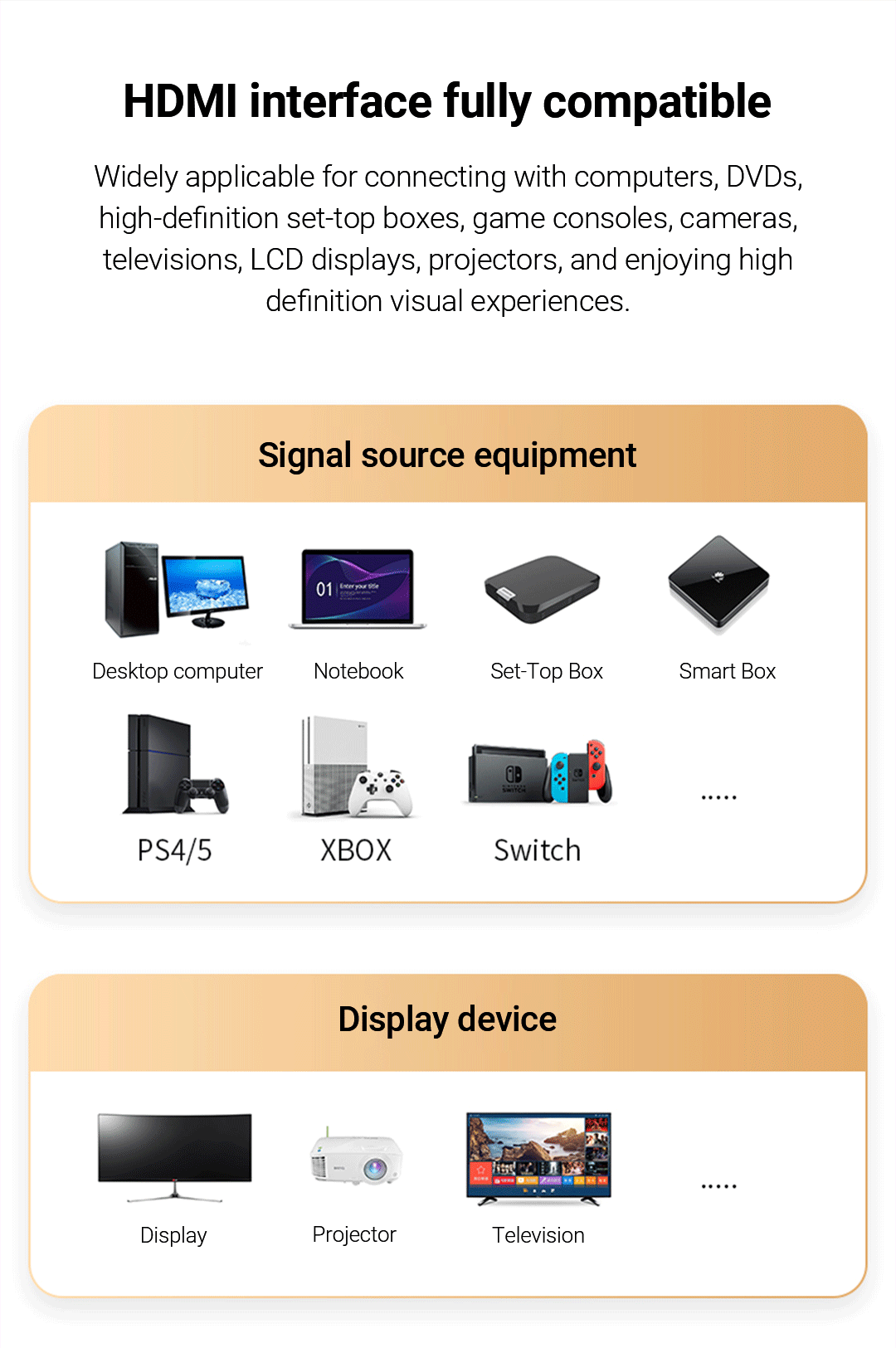 Acer, HDMI cable, HD 4k, 60hz, 1.5m, 2m, 3m, 5m interfaces, gold ...
