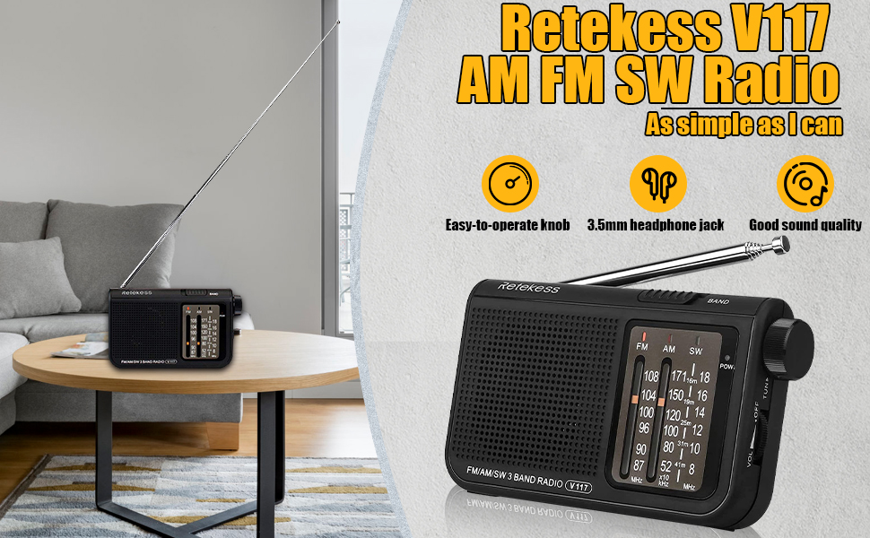 Retekess V117 Analog AM FM Radio Transistor Shortwave Radio Powered by ...