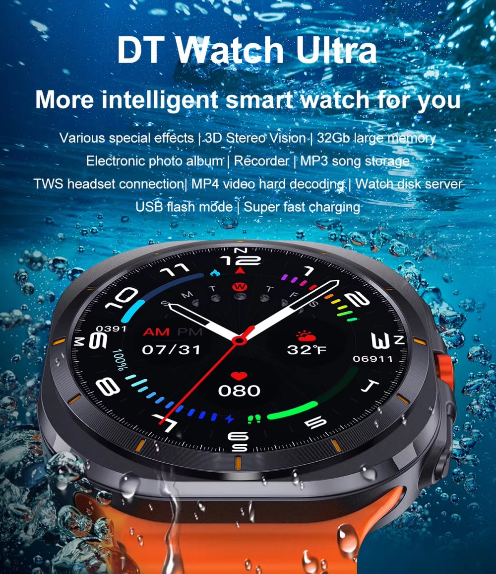 DT Ultra Smartwatch Men AMOLED Screen Smart Watch 47mm 4GB ROM ...
