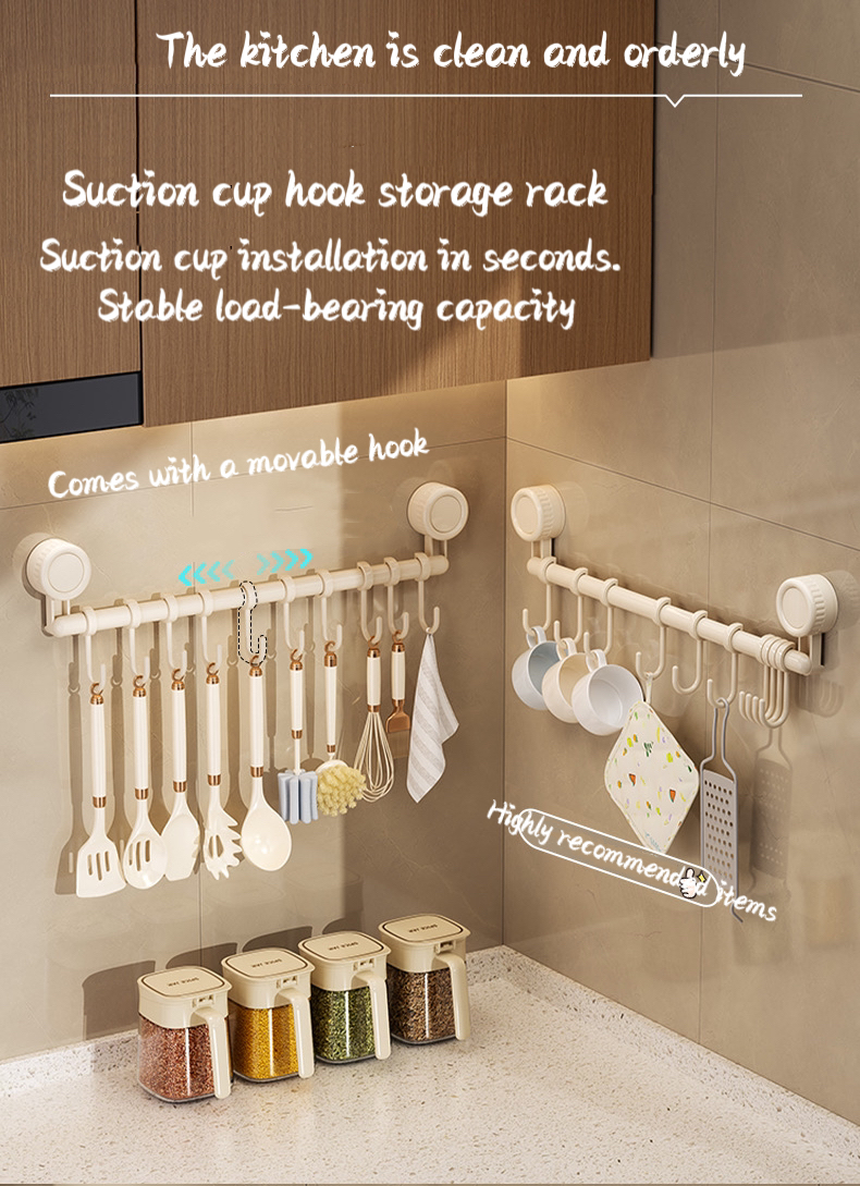 Suction Cup Kitchen Hanging Rack with Hooks No Punching Wall Mounted ...