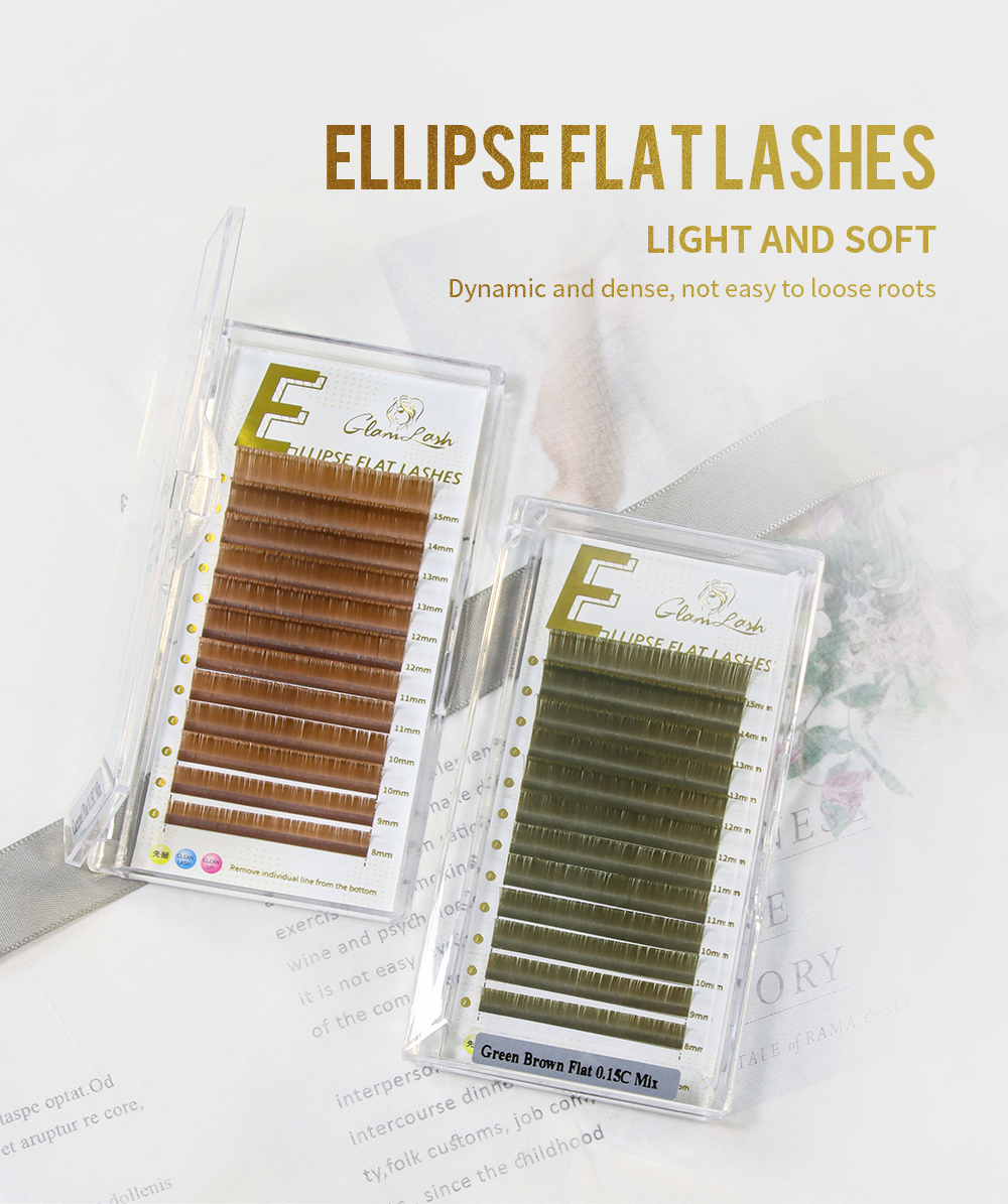 GLAMLASH Brown Ellipse Flat Eyelashes Extensions Matte Faux Lashes ...