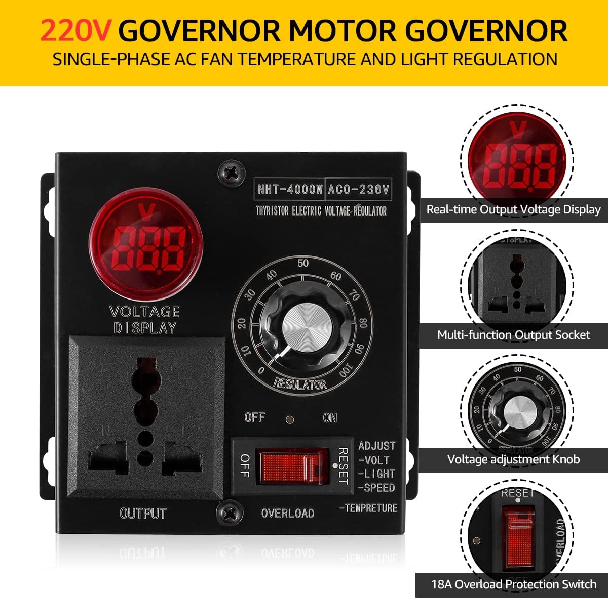 Voltage regulator 220V 4000W universal motor variable speed regulator ...