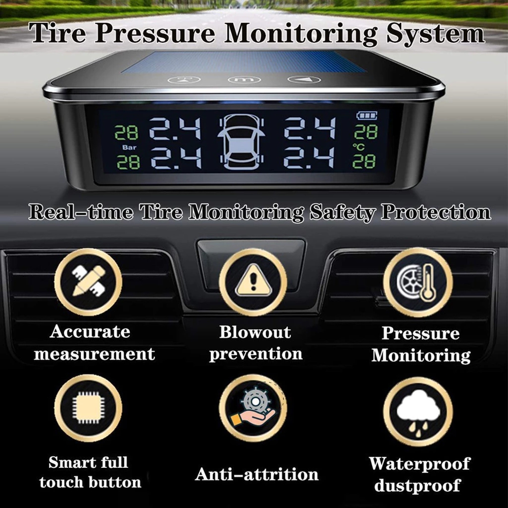 TPMS Car Wireless Tire Pressure Monitoring System Solar Car Tyre ...