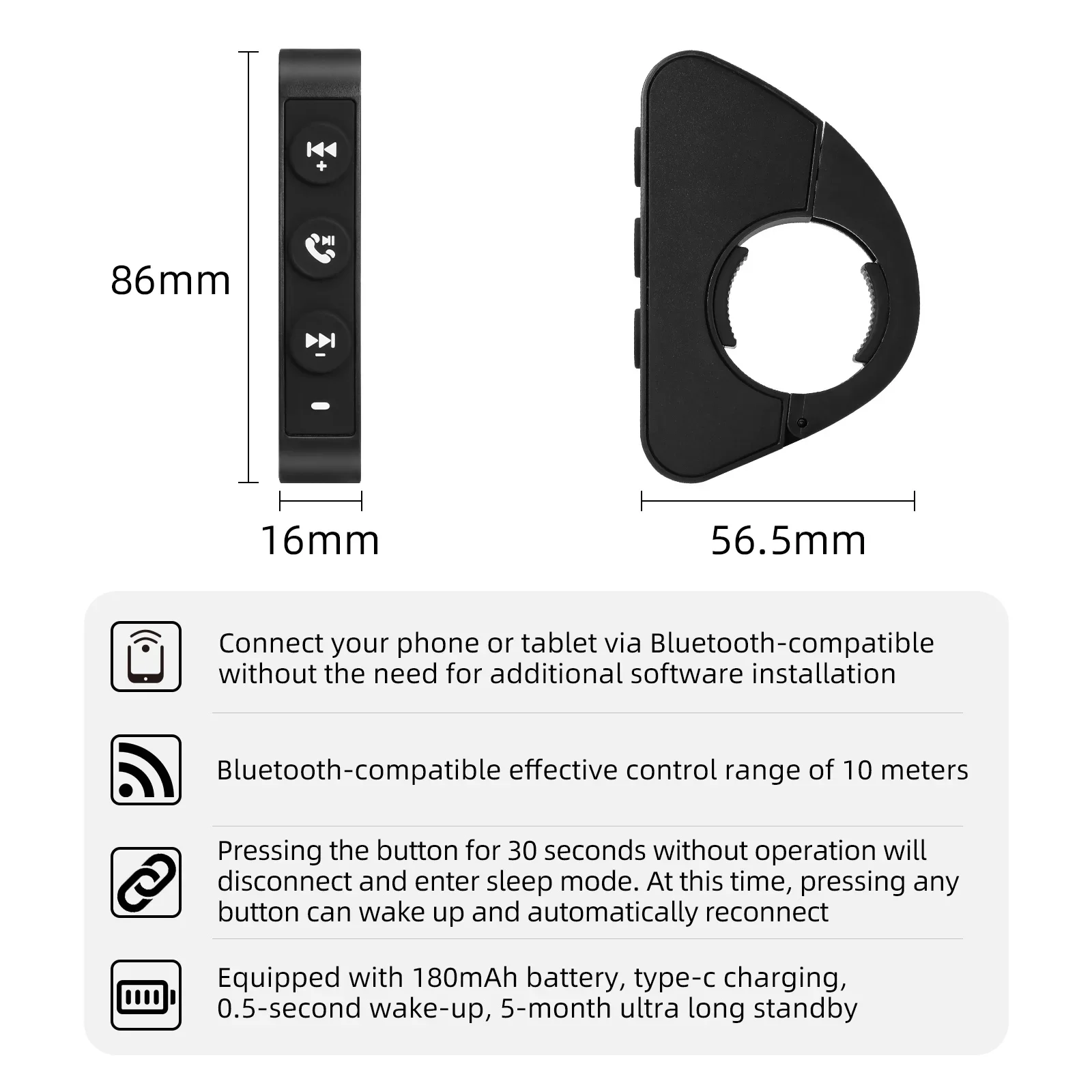 Wireless Bluetooth-compatible 5.3 Remote Control Button for Motorcycle ...