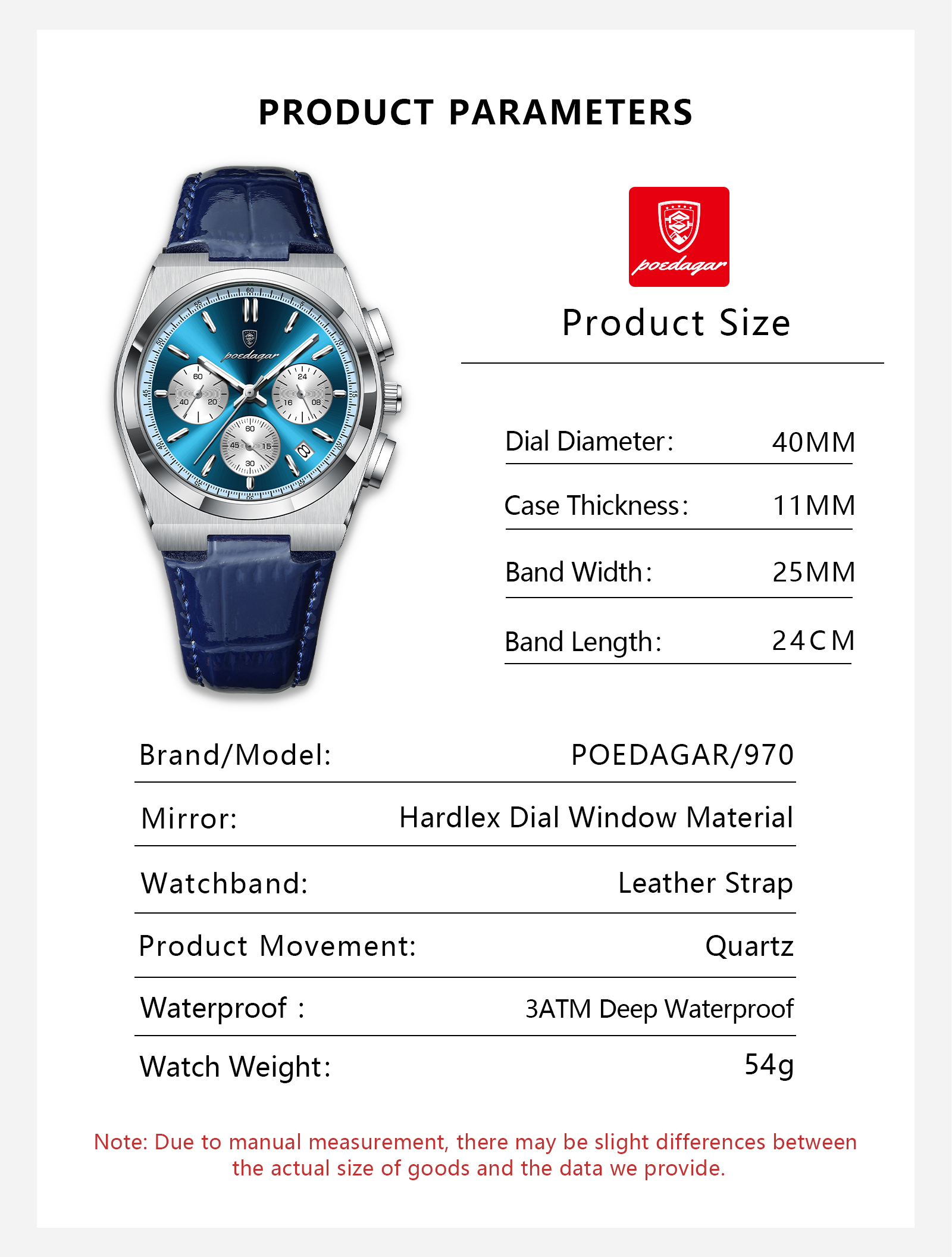 POEDAGAR Genuine Men's Watch Leather Strap Luminous Calendar Waterproof ...