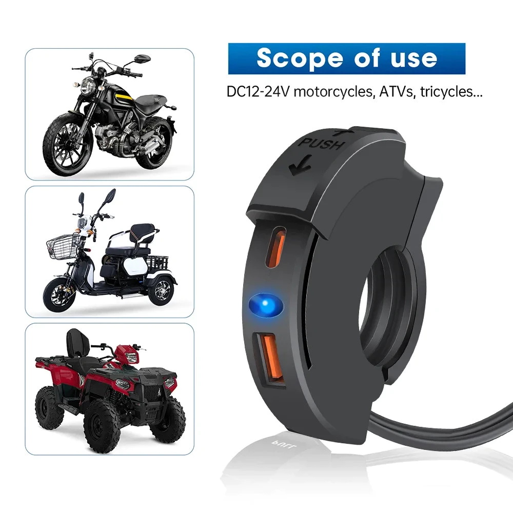 USB Type-C Motorcycle QC 3.0 PD Handle Dual port Quick Charger 48W With ...