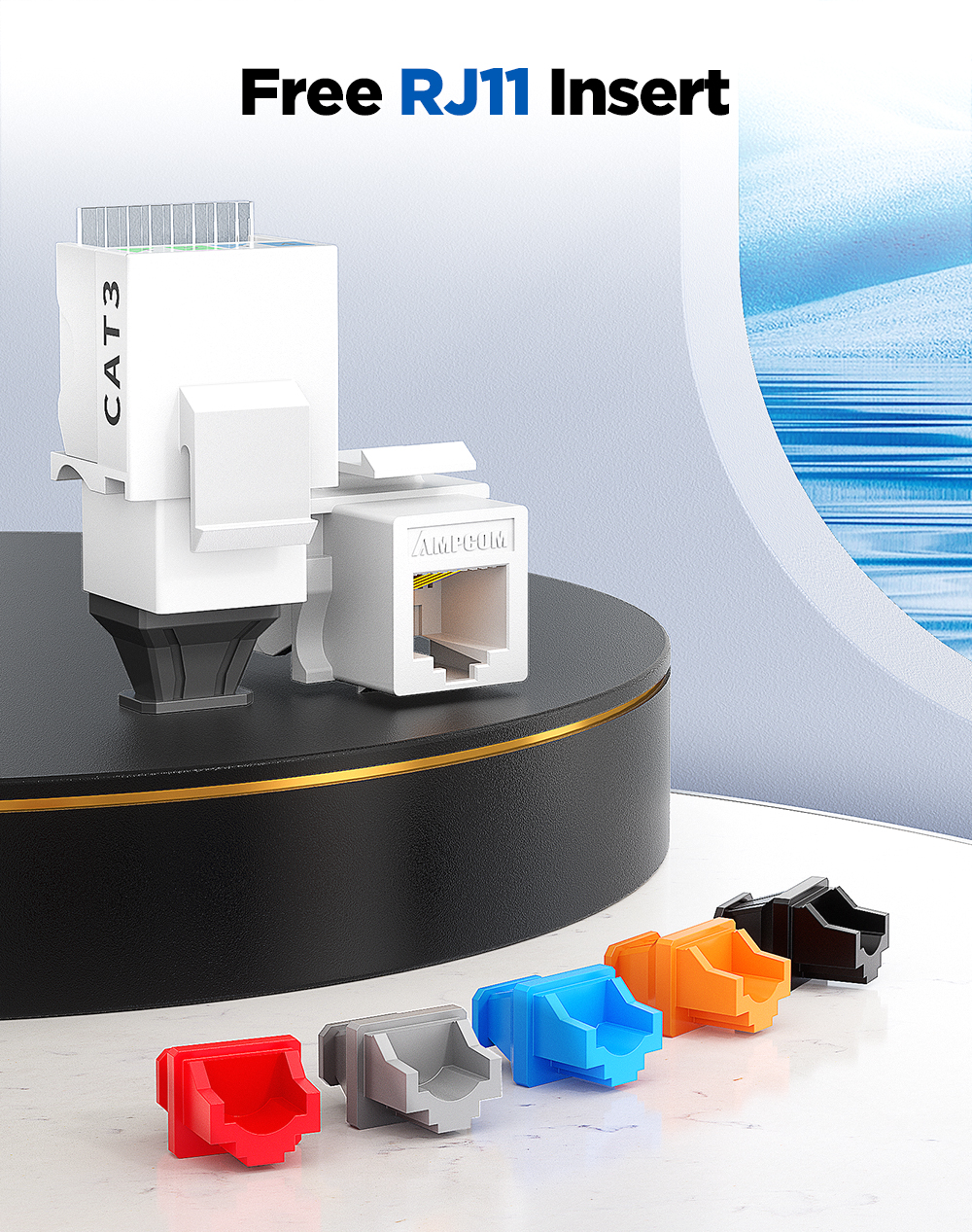 AMPCOM Punch Down Keystone Tool-free Telephone RJ11 CAT3 Voice Module ...