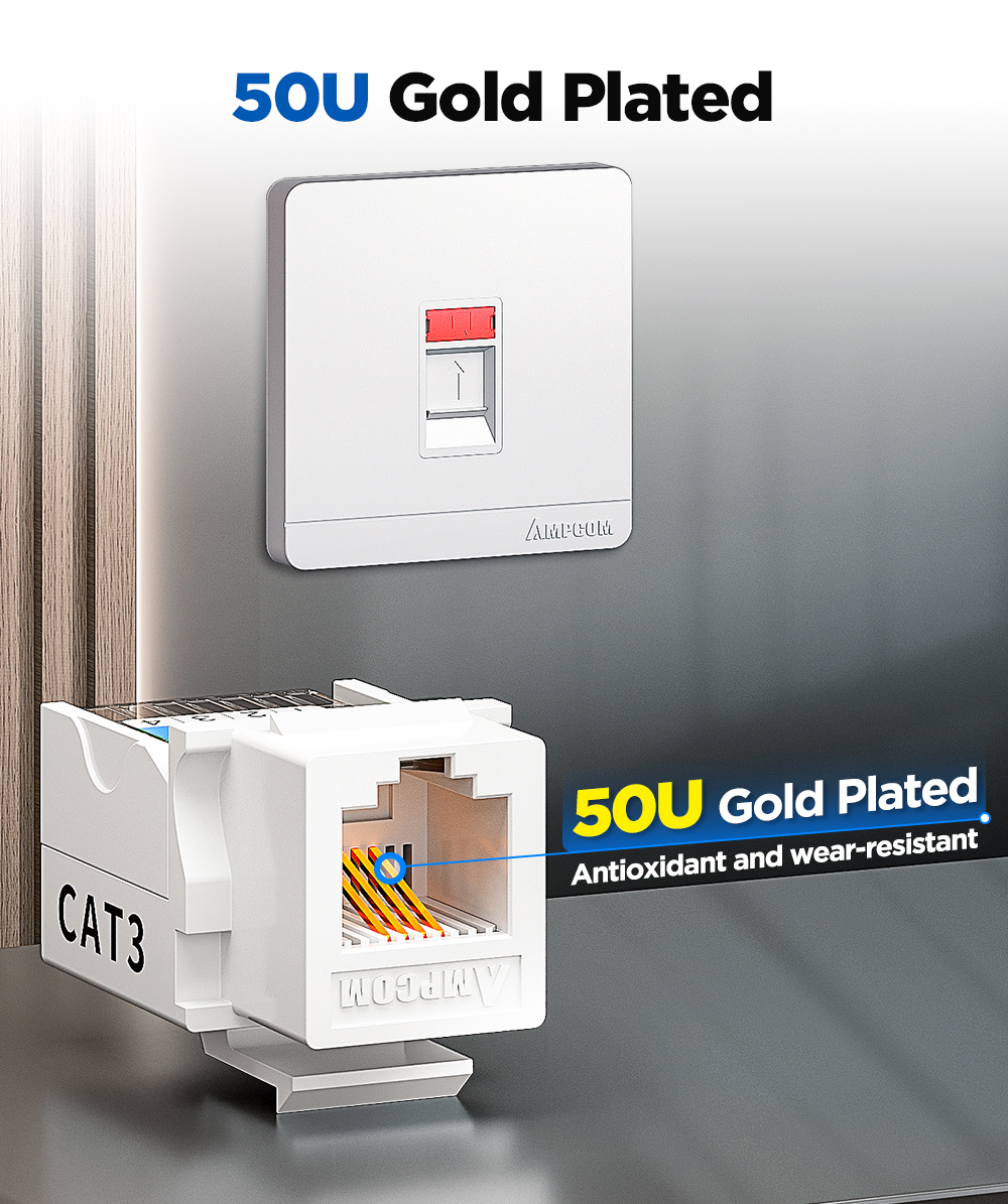 AMPCOM Punch Down Keystone Tool-free Telephone RJ11 CAT3 Voice Module ...