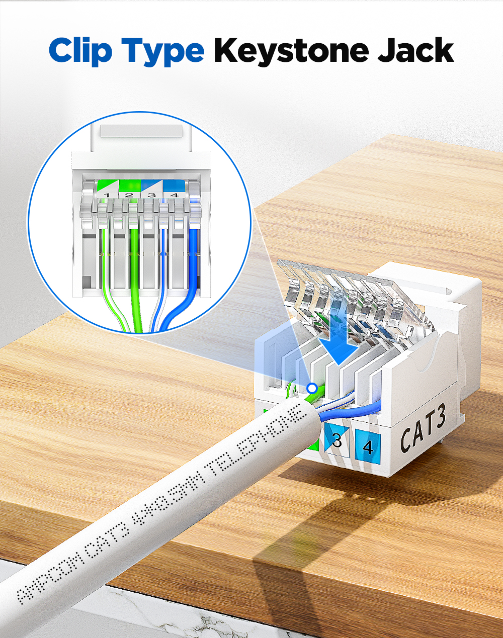 AMPCOM Punch Down Keystone Tool-free Telephone RJ11 CAT3 Voice Module ...