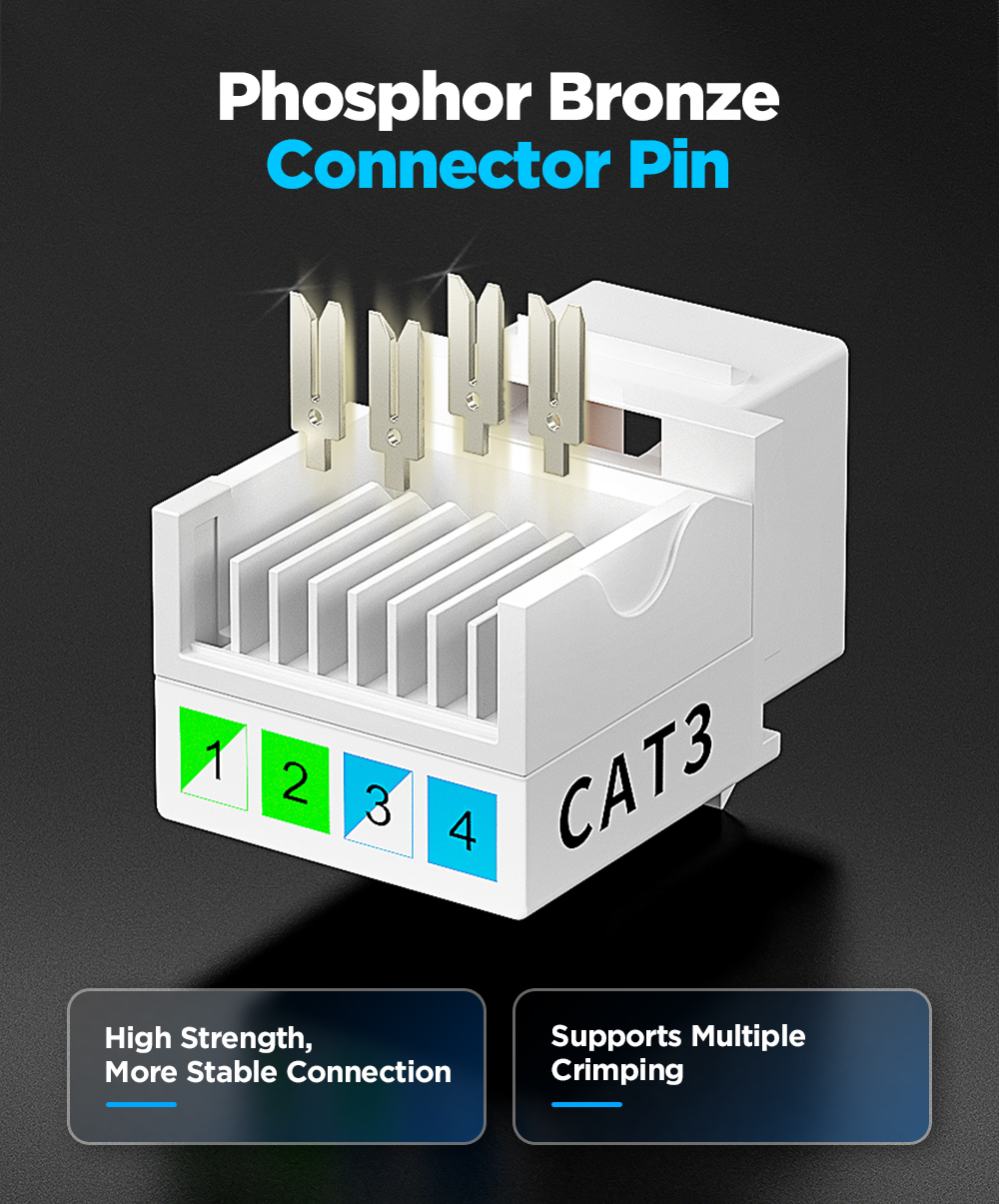 AMPCOM Punch Down Keystone Tool-free Telephone RJ11 CAT3 Voice Module ...