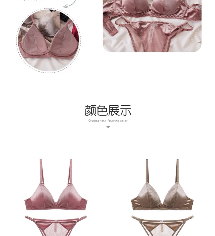 French New Velvet Bra Set Red Underwear Women Triangle Cup Thin Padded ...