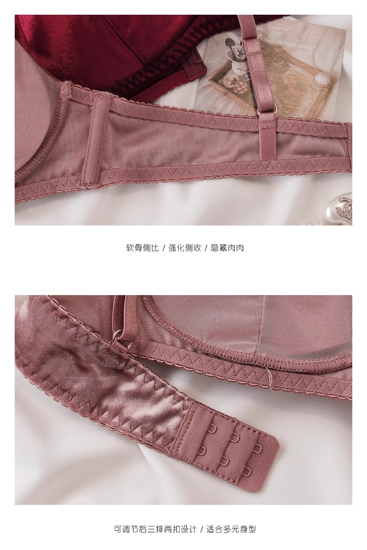 French New Velvet Bra Set Red Underwear Women Triangle Cup Thin Padded ...