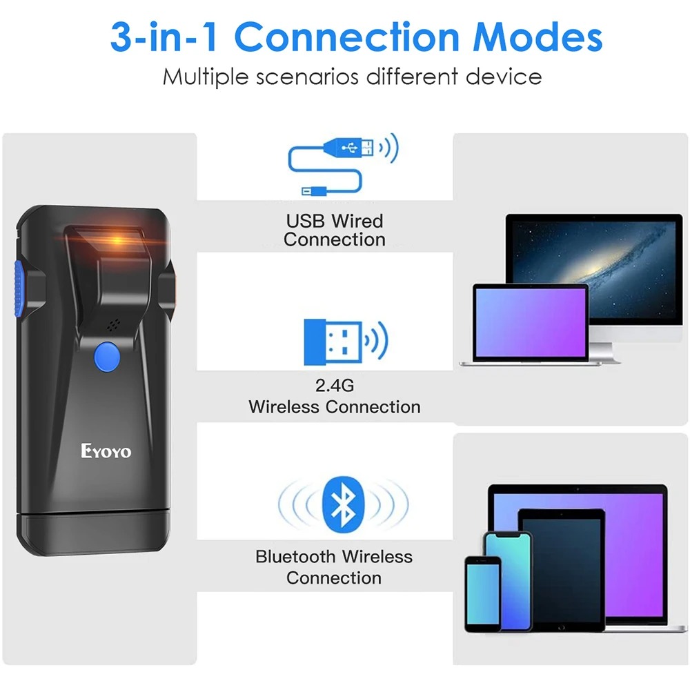 Eyoyo EY-024 Back Clip-On Portable 2D Bluetooth Barcode Scanner,Support ...