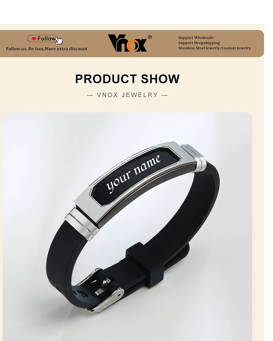 Vnox Men Personalized Engraving Names Bracelet Stainless Steel Bangle Simple Gift Jewelry ...