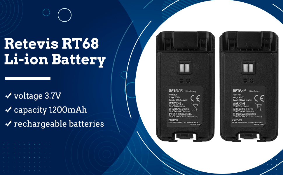 Retevis RT68 Two Way Radio Battery 3.7V 1200mAh Original Li-ion Battery ...