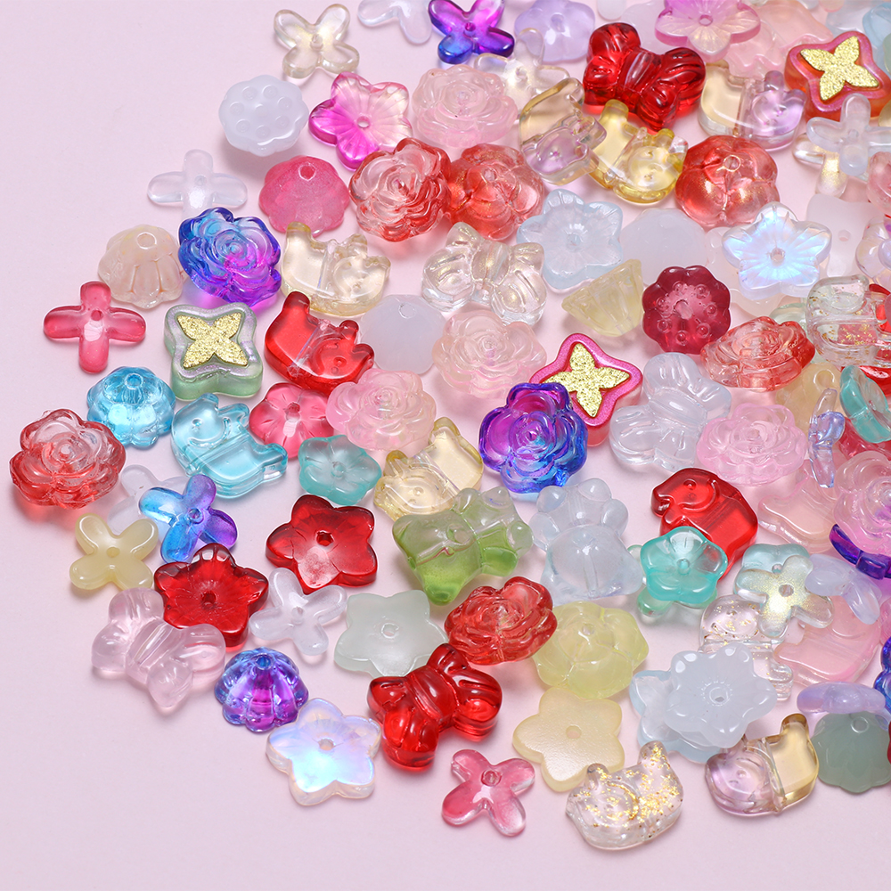 20PCS Random Color Transparent Colored Flower Glass Beads Bow Glass ...