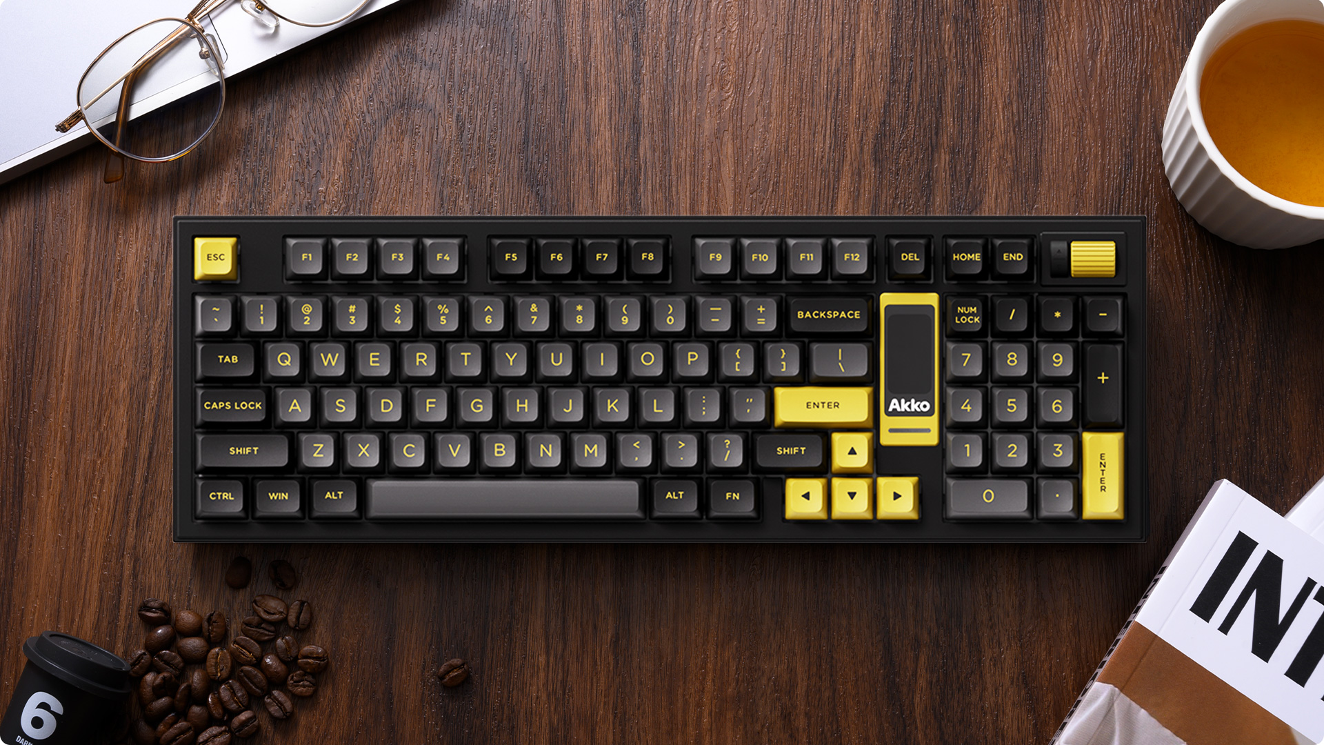 Akko Black & Gold 5098B Wireless Mechanical Keyboard, First with LCD ...