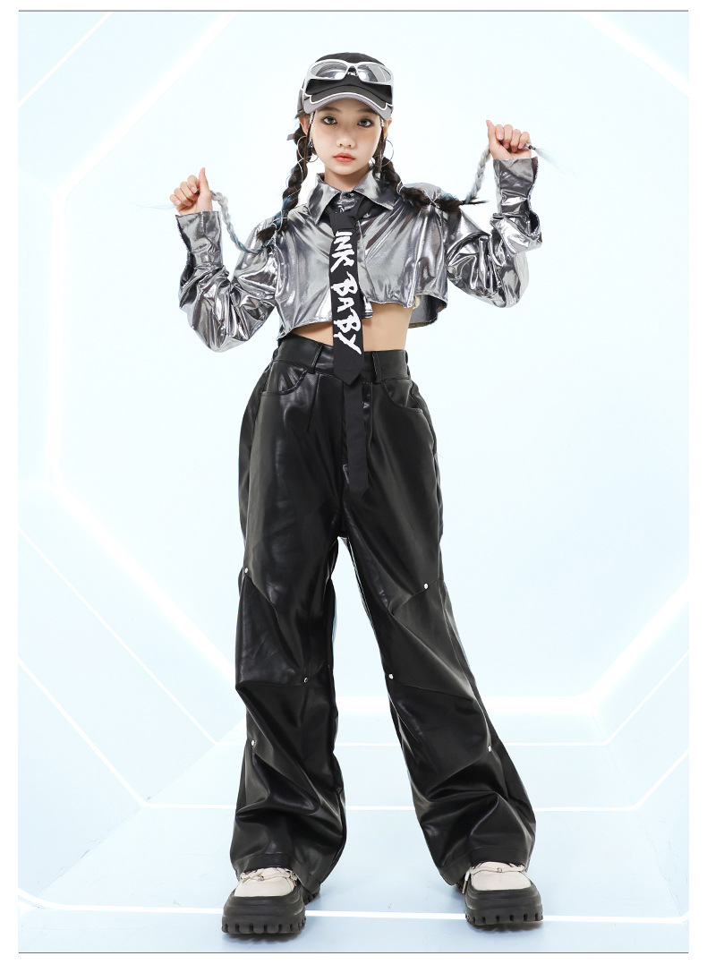 Girls Jazz Dance Trendy Costume Navel Bright Leather Cool Hiphop ...