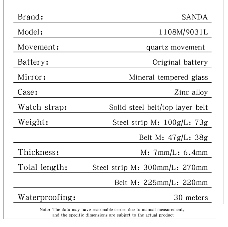SANDA Fashion Personality Business Luxury Ladies Quartz Watch 1108-9031 ...