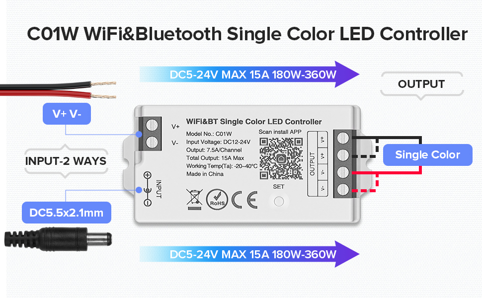 BTF-LIGHTING Tuya WiFi LED Strip Controller C01W-C05W , smart WiFi ...