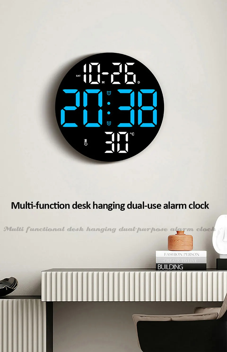 LED Wall Clock Digital Alarm Clock with Remote Control Date Week ...