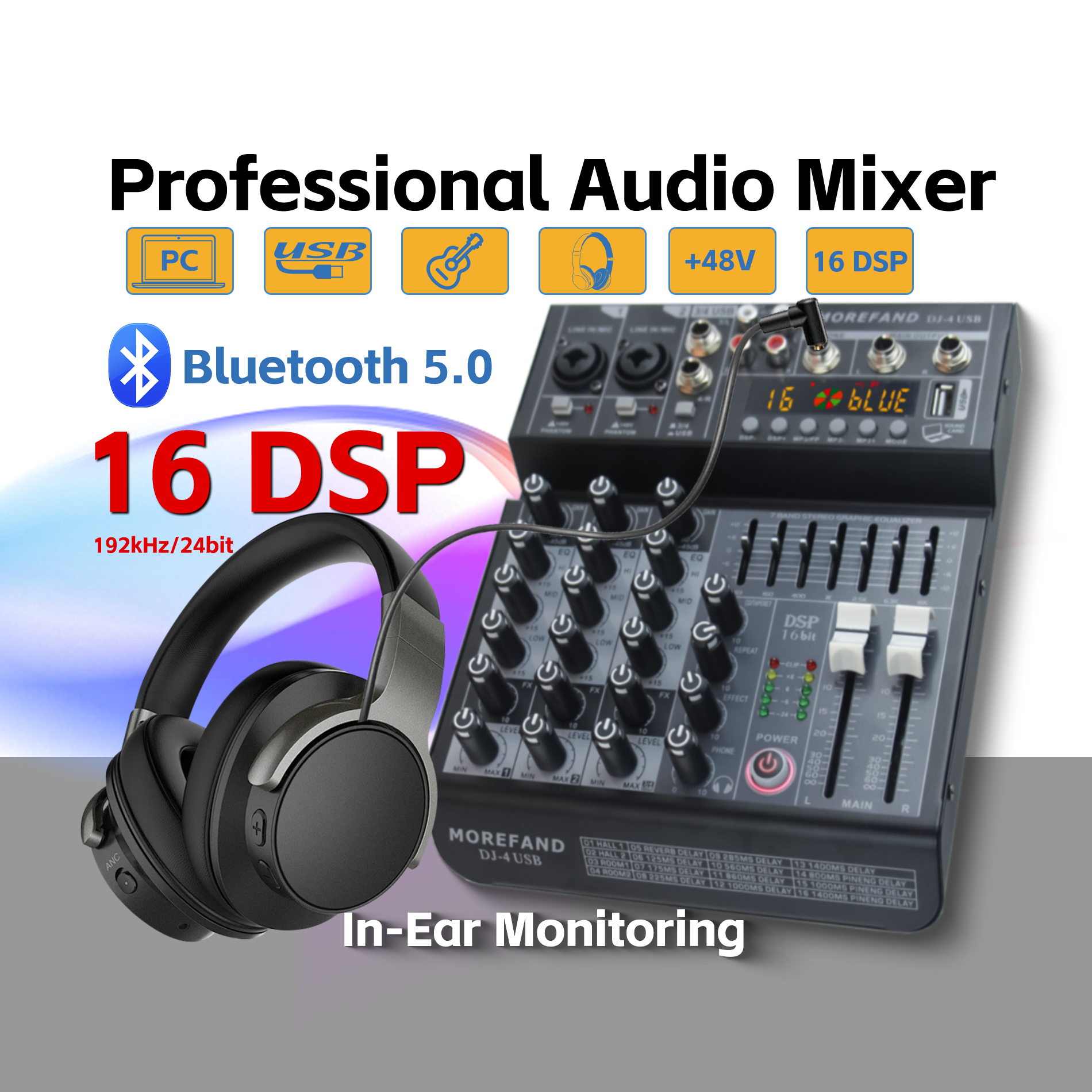 mixer audio professional mixer 4 channels MX04BT mixer Effect EQ 16DSP ...