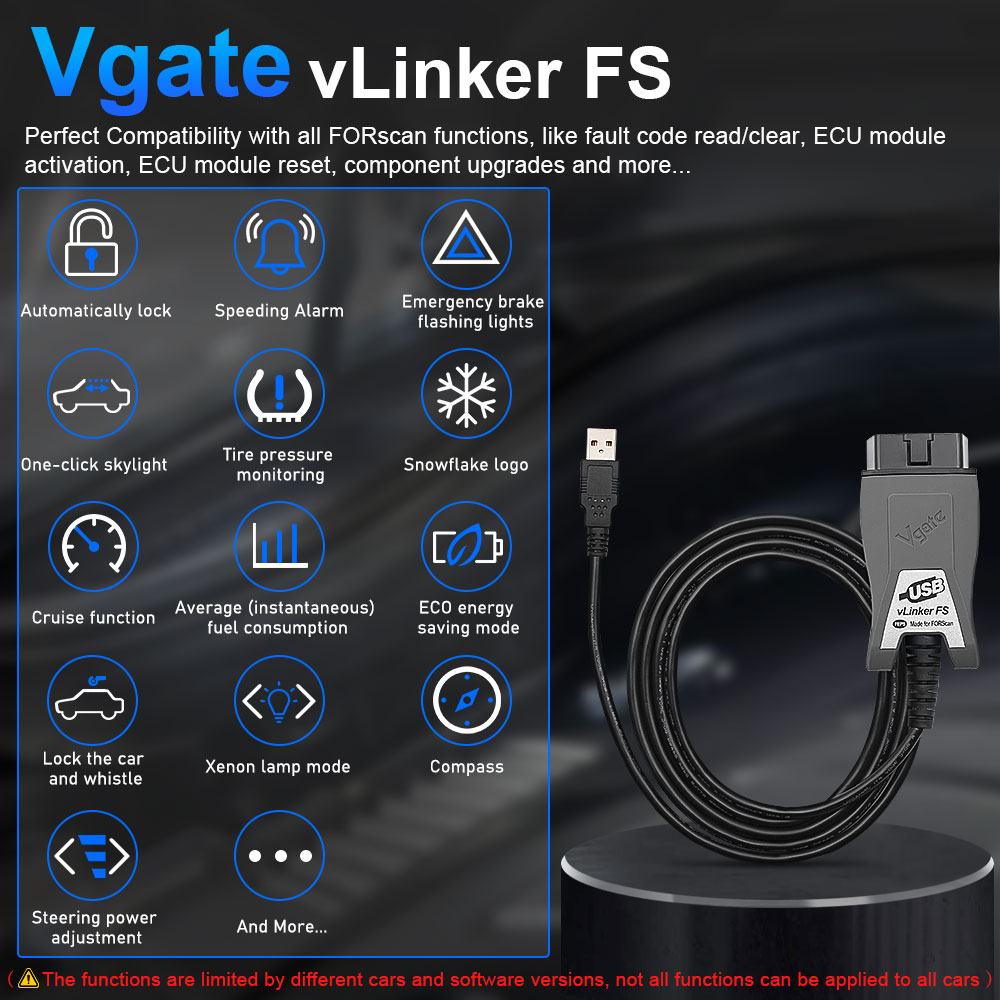 Vgate vLinker FS for Ford FORScan HS/MS-CAN J2534 USB ELM327 OBD2 Car Diagnostic Scanner ...