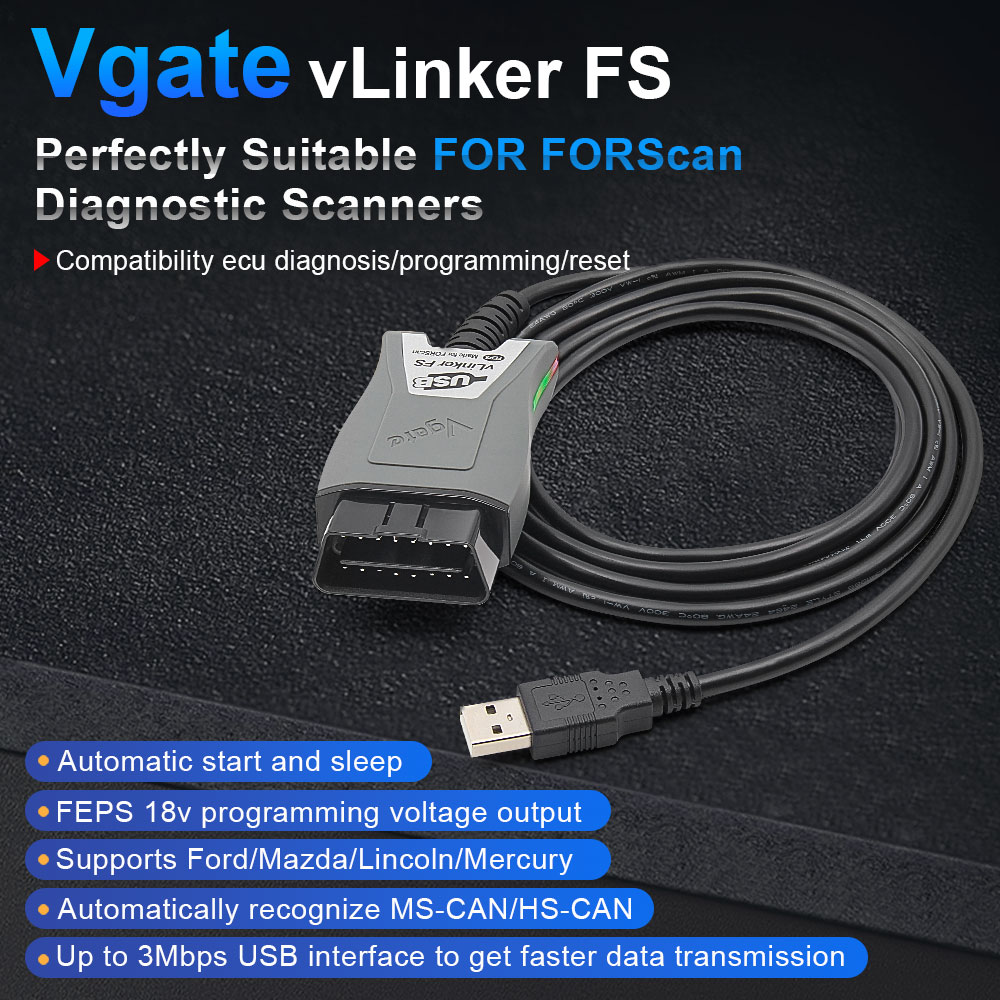 Vgate vLinker FS for Ford FORScan HS/MS-CAN J2534 USB ELM327 OBD2 Car ...