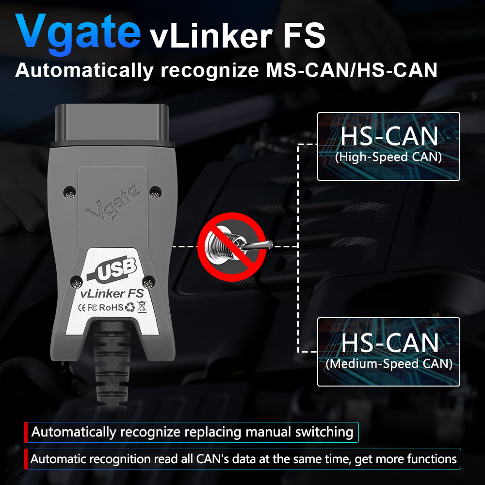 Vgate vLinker FS for Ford FORScan HS/MS-CAN J2534 USB ELM327 OBD2 Car Diagnostic Scanner ...