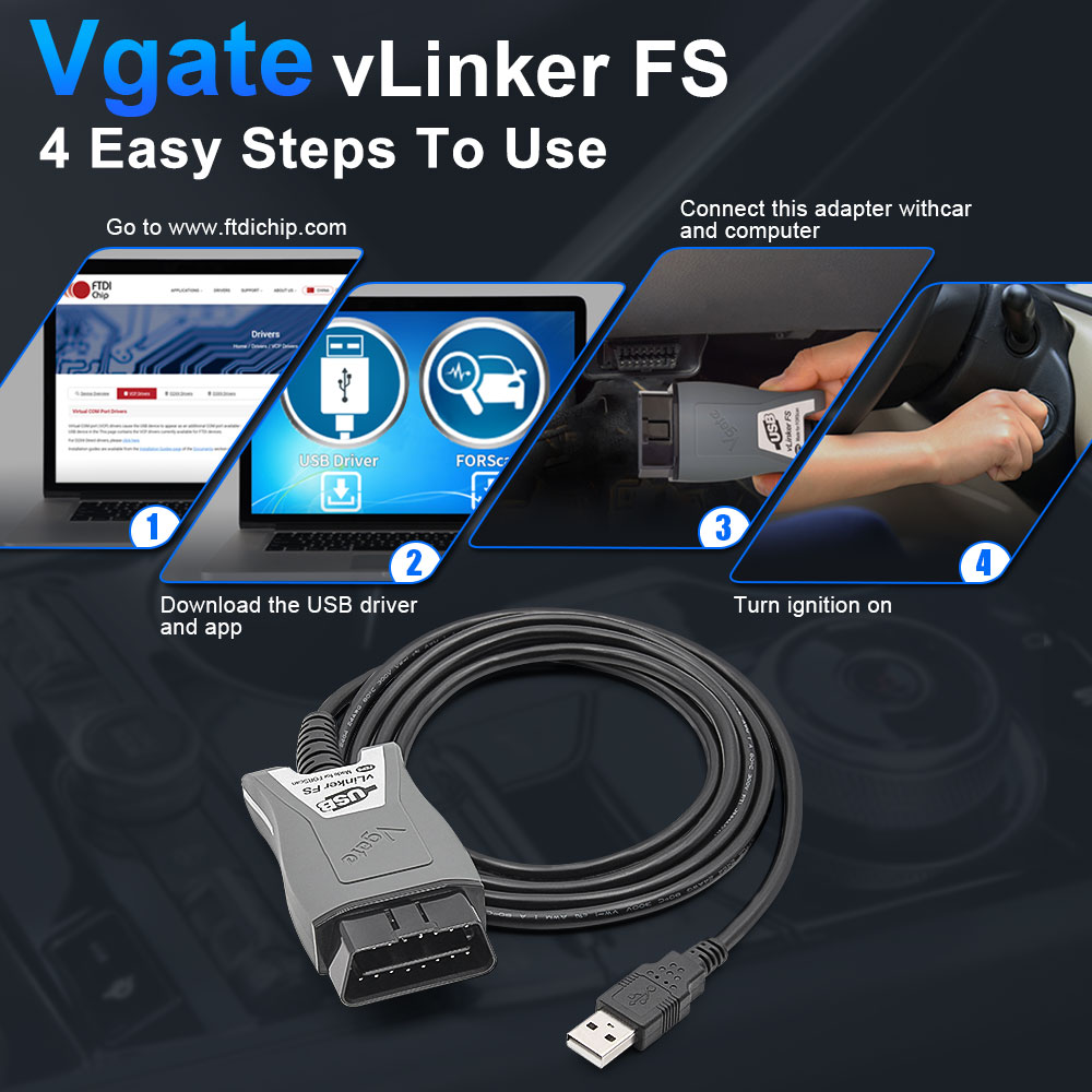 Vgate vLinker FS for Ford FORScan HS/MS-CAN J2534 USB ELM327 OBD2 Car ...