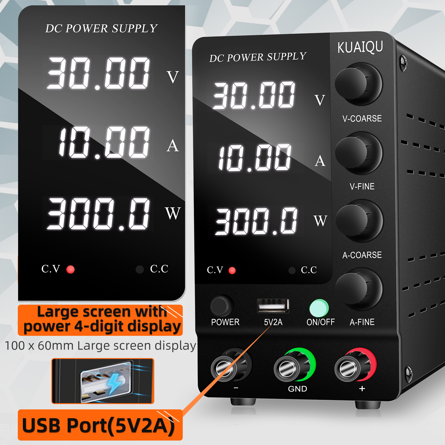 KUAIQU Lab DC Power Supply Adjustable 30V 10A Switching Regulator DC Power Supply Variable Bench ...