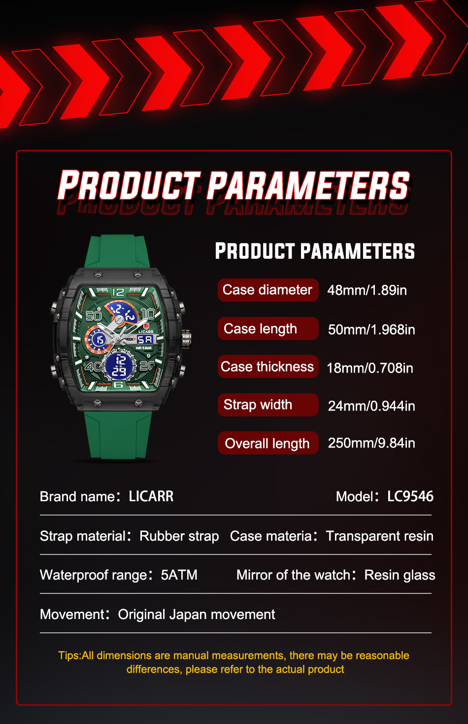 LICARR Waterproof Athleisure Men's Watch Alarm Clock Luminous Date ...