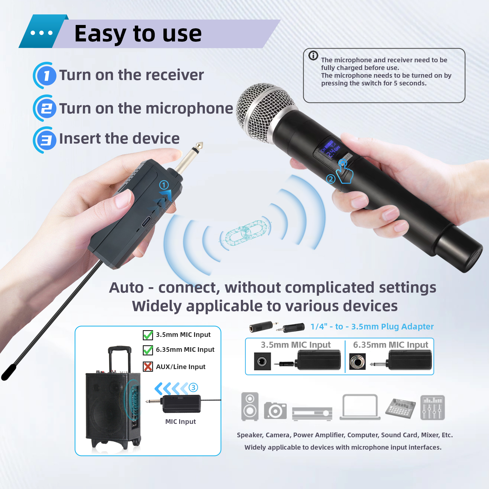 MOREFAND 2 Channels UHF Fixed Frequency Handheld Wireless Microphone ...
