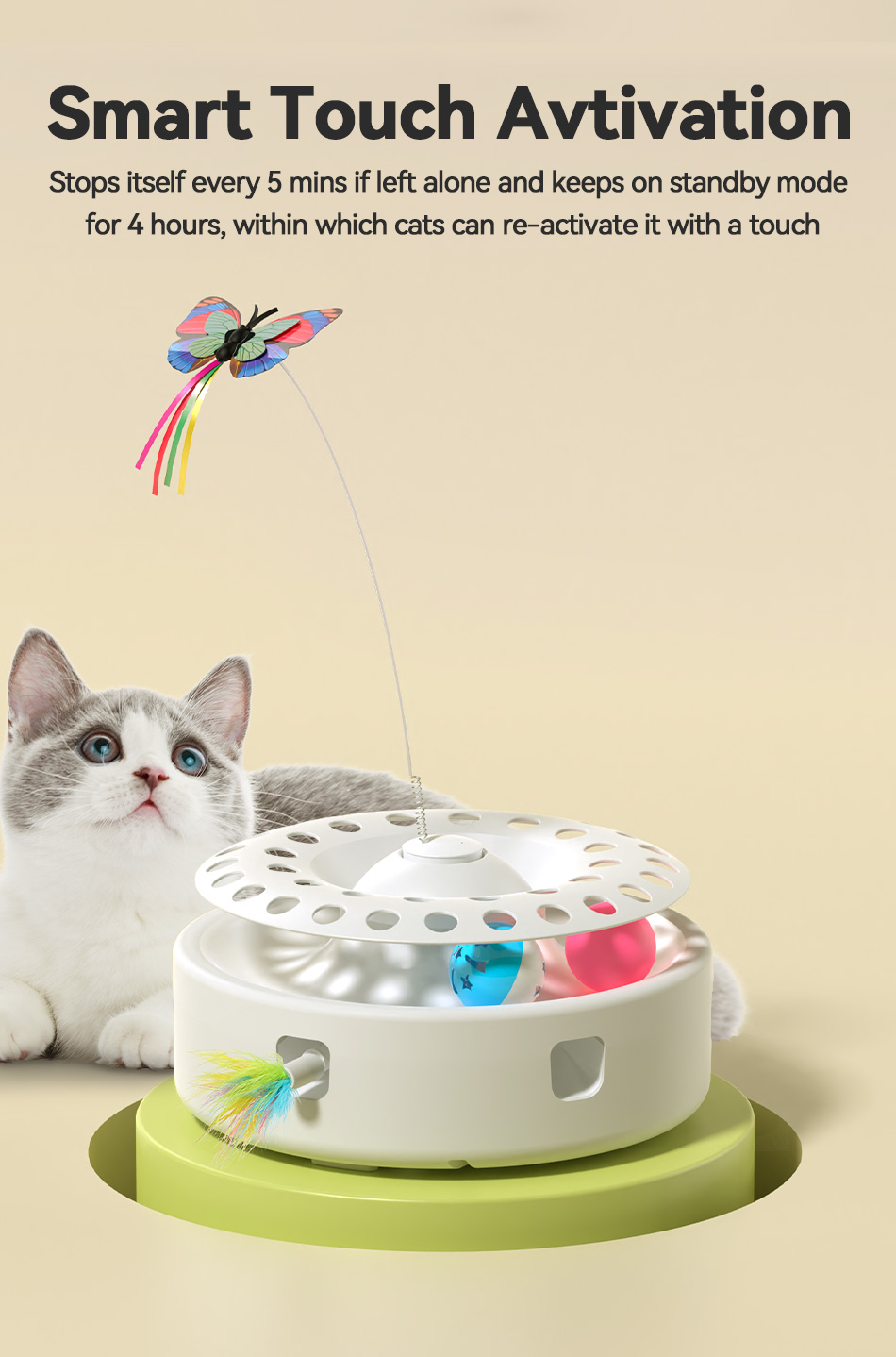 ROJECO Automatic Cat Toys 3 in 1 Wireless Kitten Toy With Cat Teasing ...