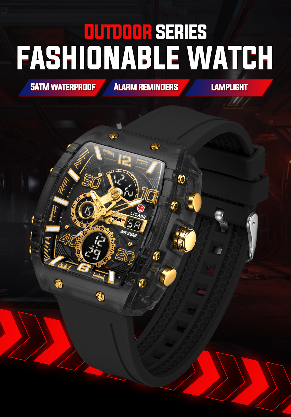 LICARR Brand Fashion Men's Watch Double Display Original Waterproof Trend Sports Men's Watch ...