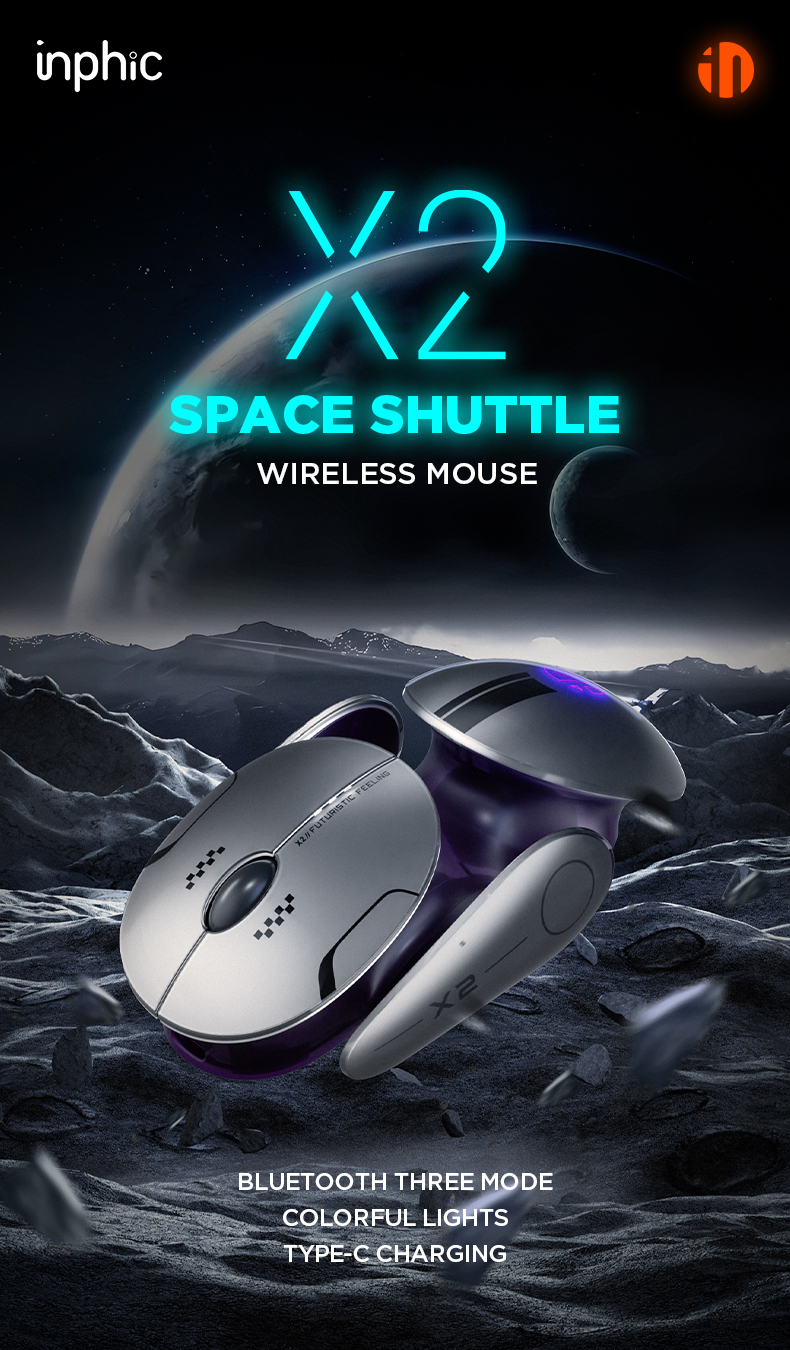 Inphic X2 SCI-FI Wireless Mouse Rechargeable 2400dpi 2.4GHz/Bluetooth Optical Silent Mouse ...