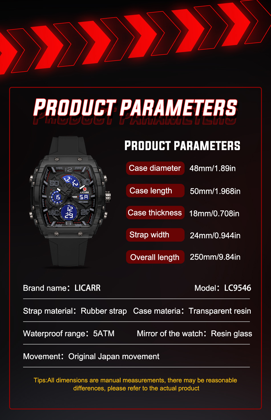 LICARR Brand Fashion Men's Watch Double Display Waterproof Trend Sports Men's Watch Luminous ...
