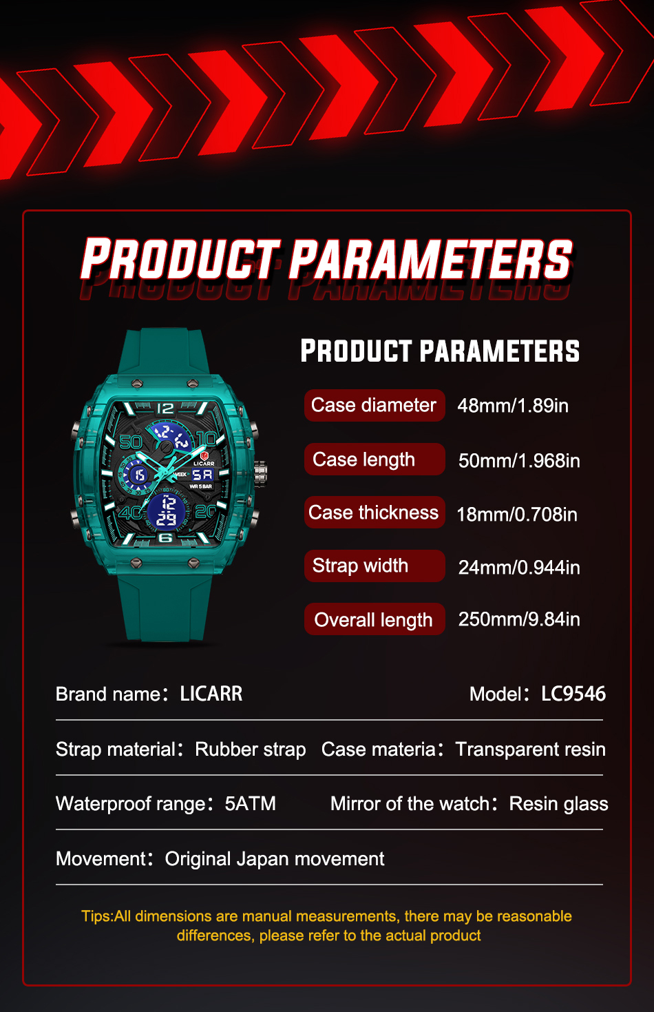 LICARR Waterproof Fashion Sport Dual Display Trend Men's Watch Luminous ...