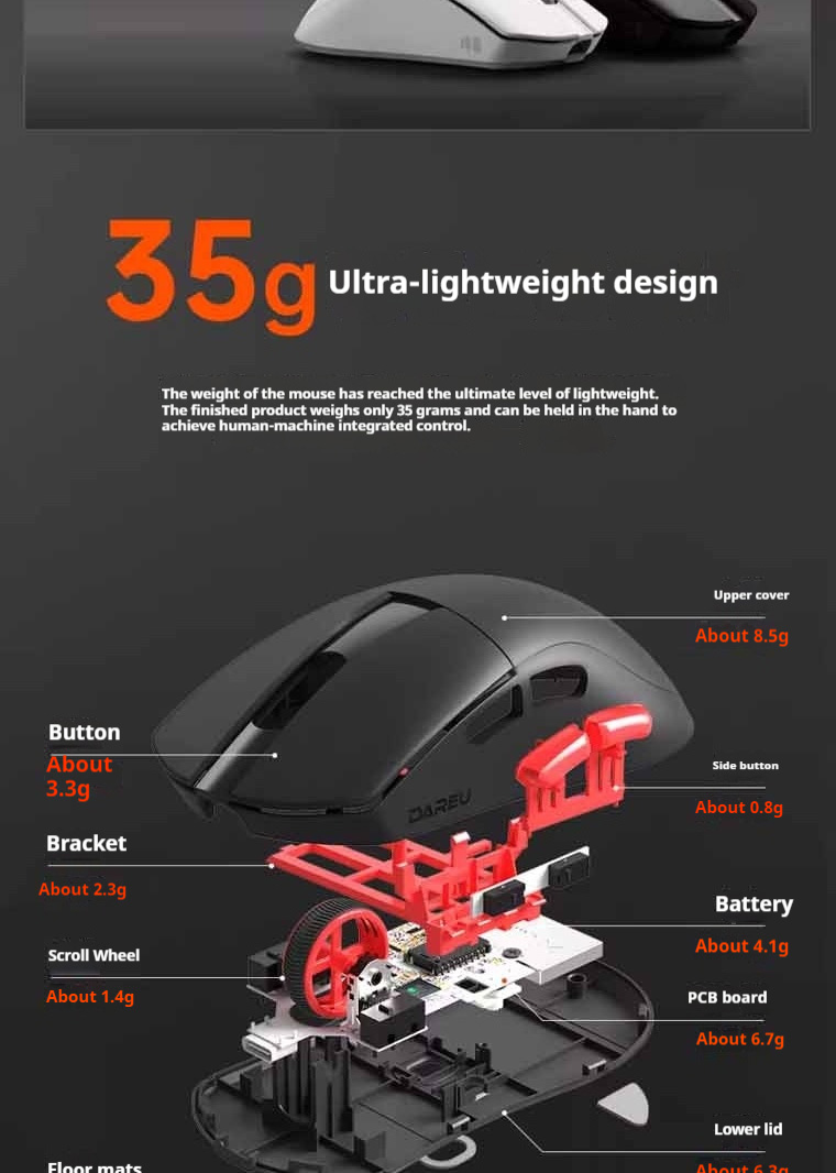 DAREU A950AIR Cicada Wing Edition Dual Mode Wireless Gaming Mouse, AIM ...