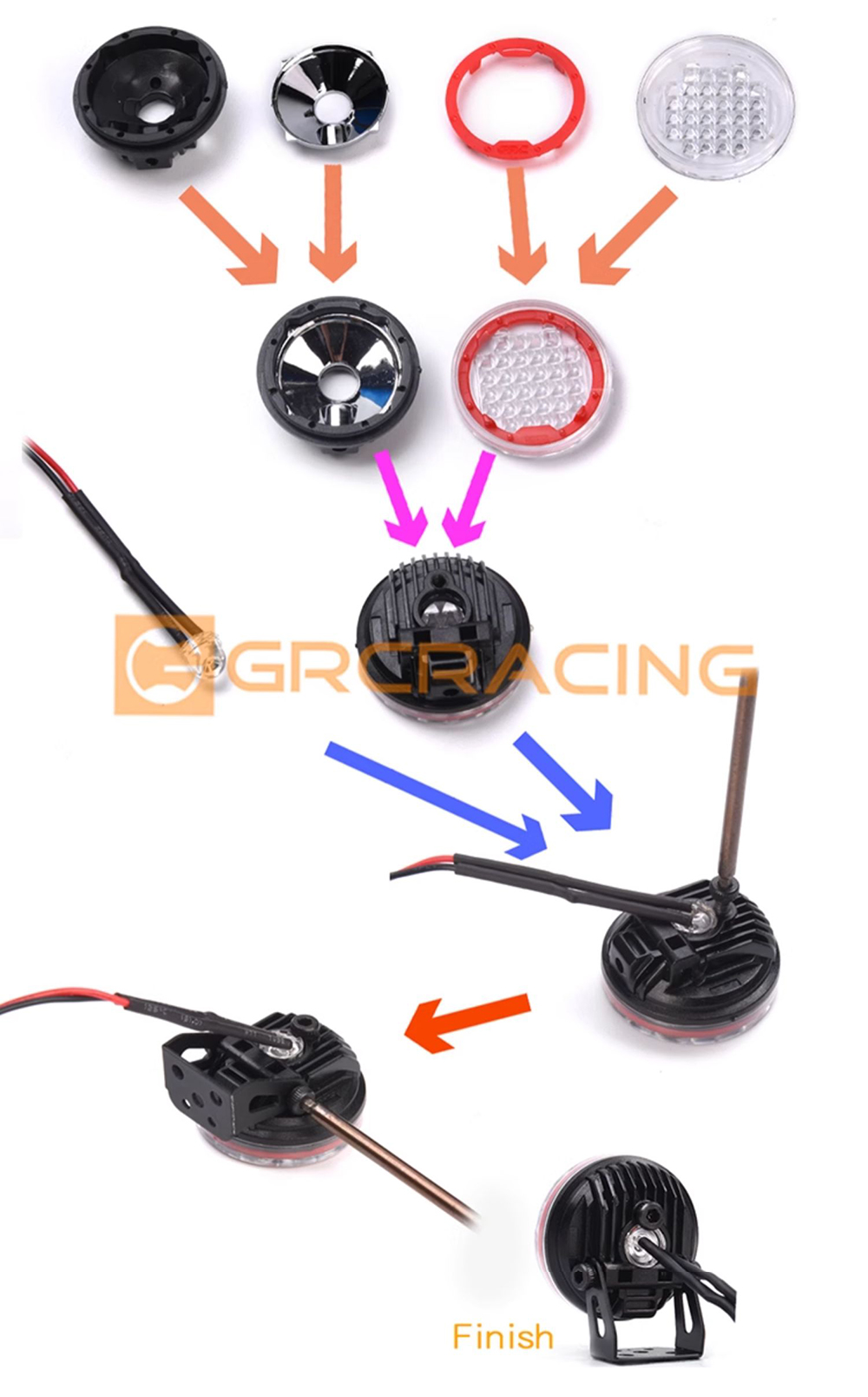 GRC 1/8 1/10 1/18 RC Car LED Light Simulation Climbing 22mm Circular ...