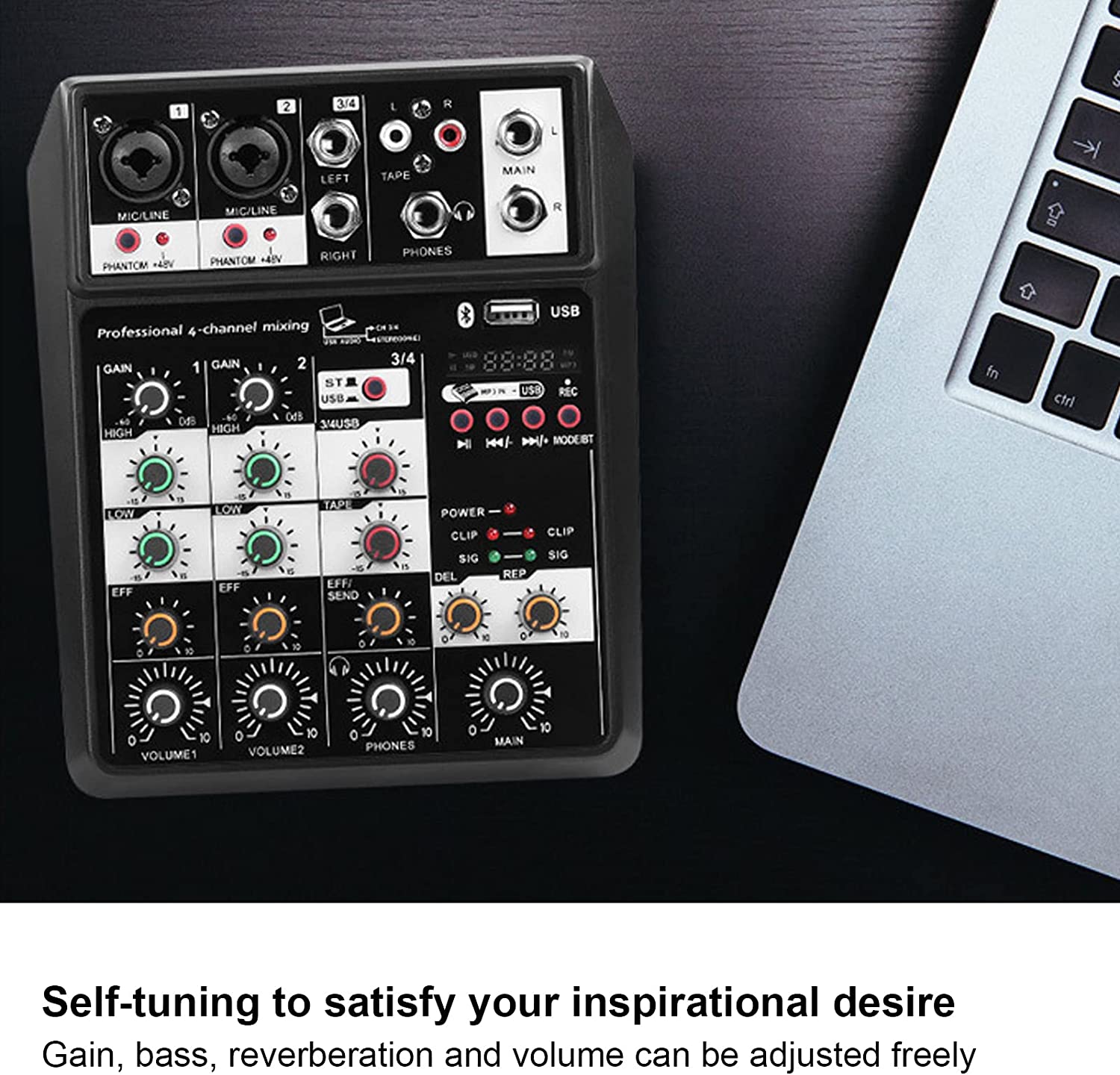 4-kanaals Mixer Dj Mixing Console Met Bluetooth 48V Phantom Power ...