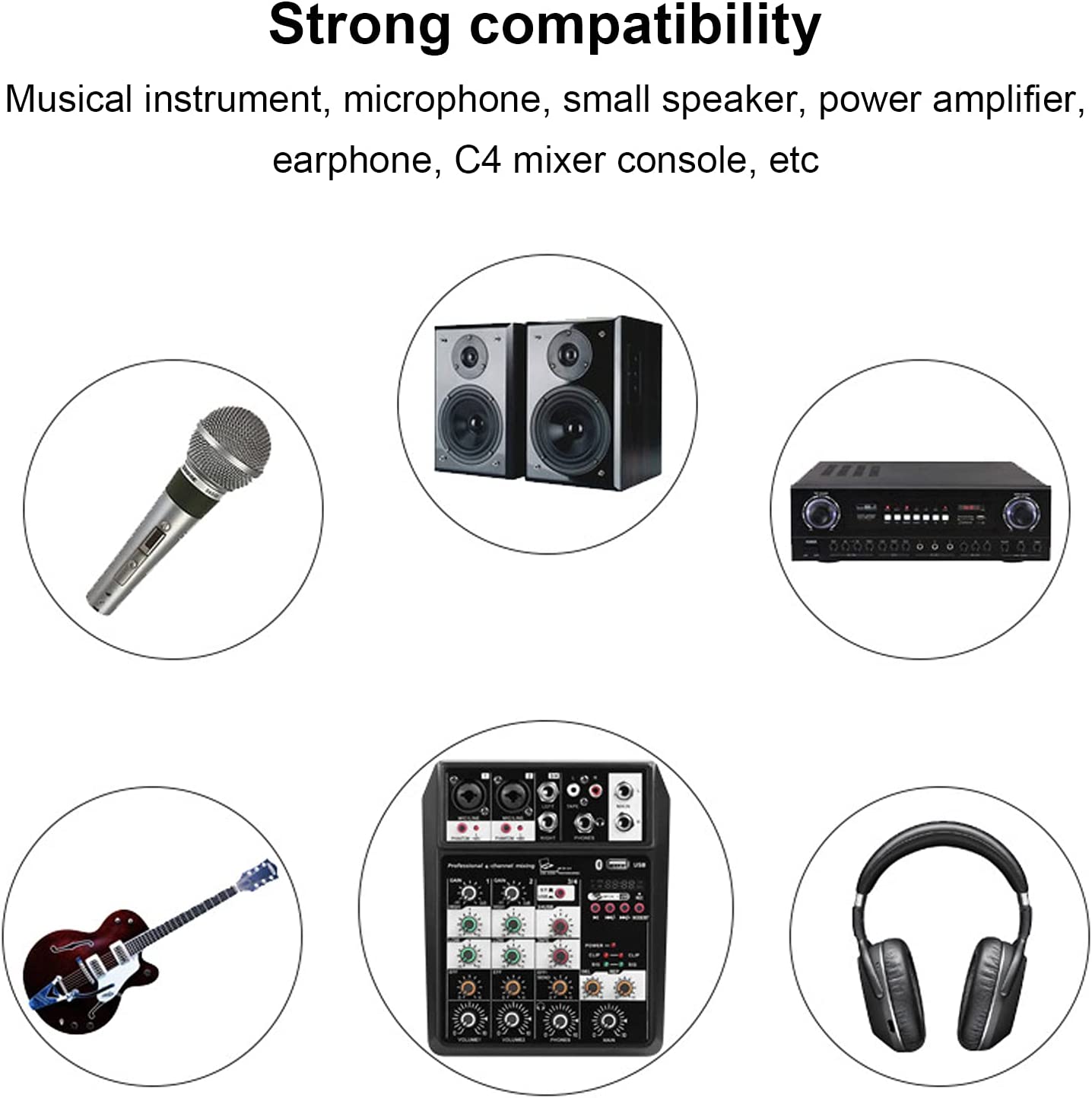 4-kanaals Mixer Dj Mixing Console Met Bluetooth 48V Phantom Power ...
