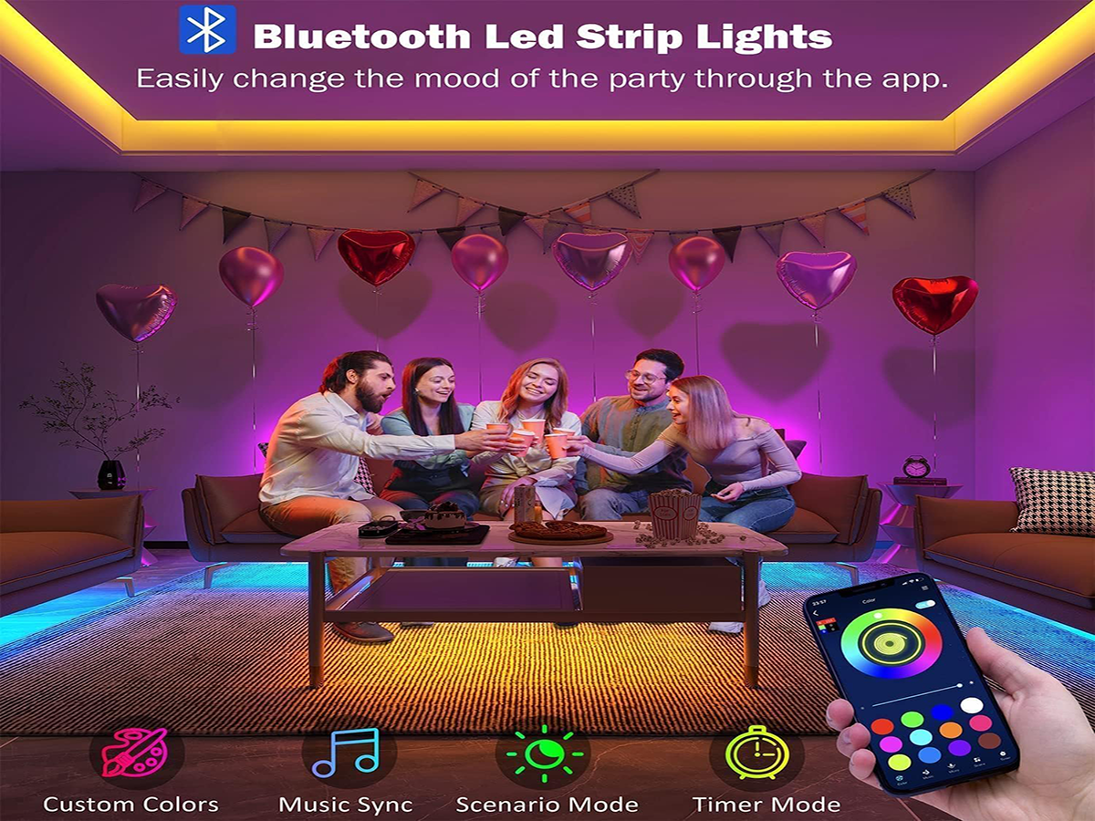 RGB LED Strip Lights 24Key APP Flashing Color Changing, Room Lights ...