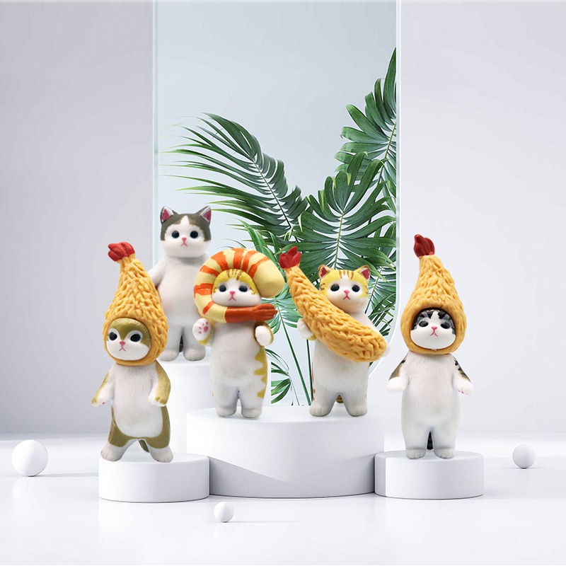 5Pcs/Set 5-7cm Cartoon Anime Mofusand Shark Cat Frying Shrimp Animal Q ...