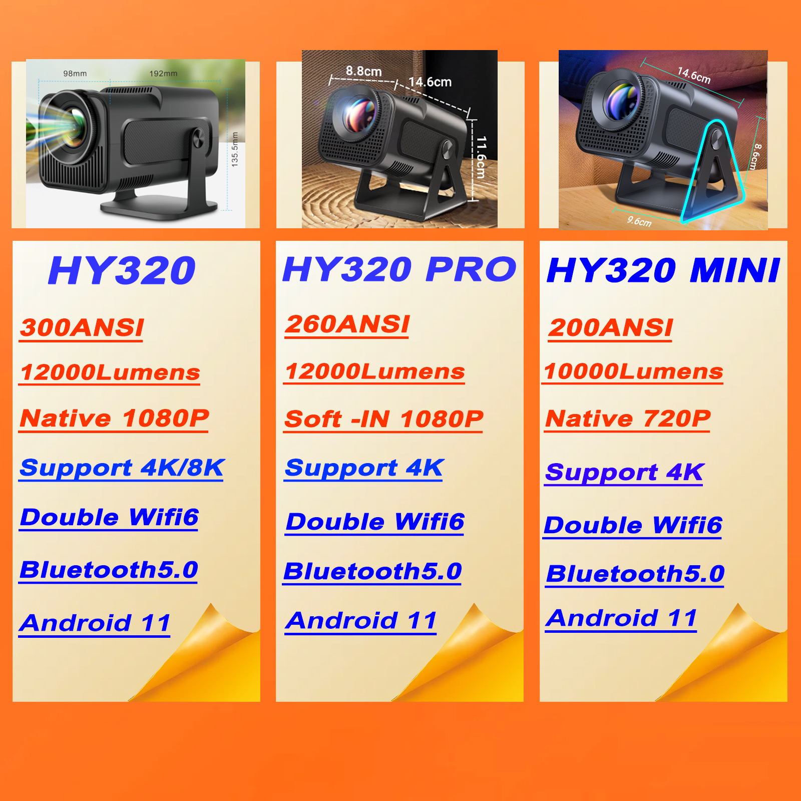 XGODY Native1080P HY320/HY320 MINI 4K Projector Android 11 Projector ...