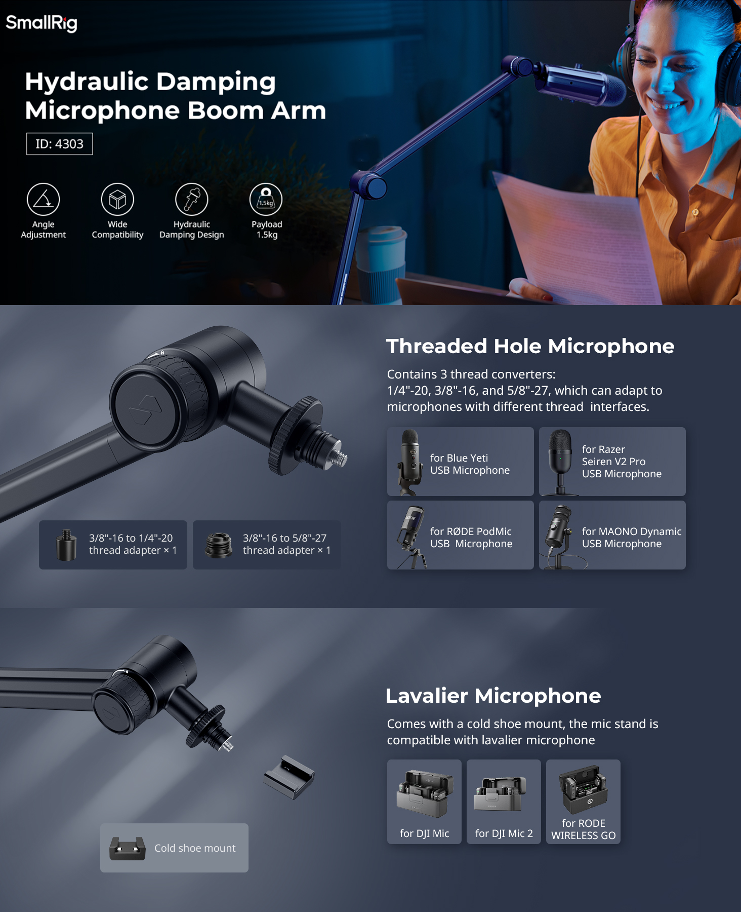 SmallRig Mic Boom Arm with Desk Mount Clamp for Podcasting/Streaming ...